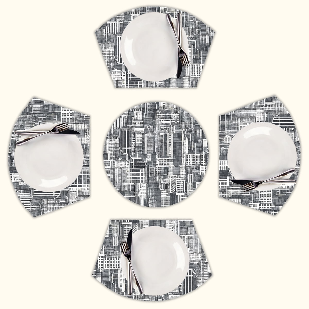 Cityscape sketch monochrome abstract art Round Table Placemats Set Of 5 ...