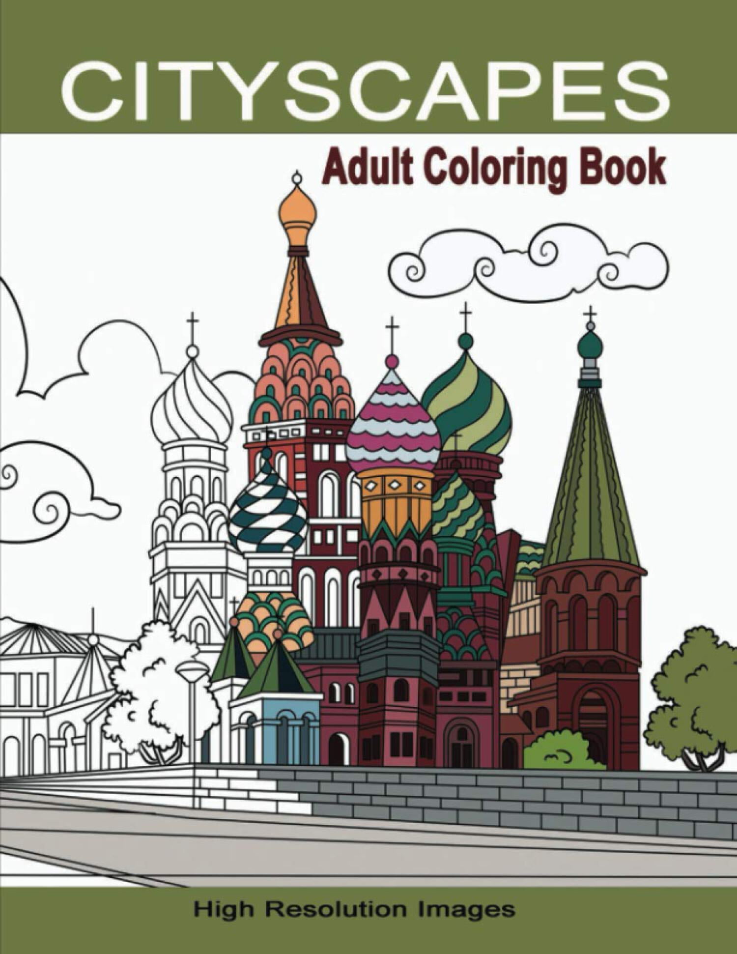Cityscapes Adult Coloring Book: Detailed Coloring Pages Line Drawings ...