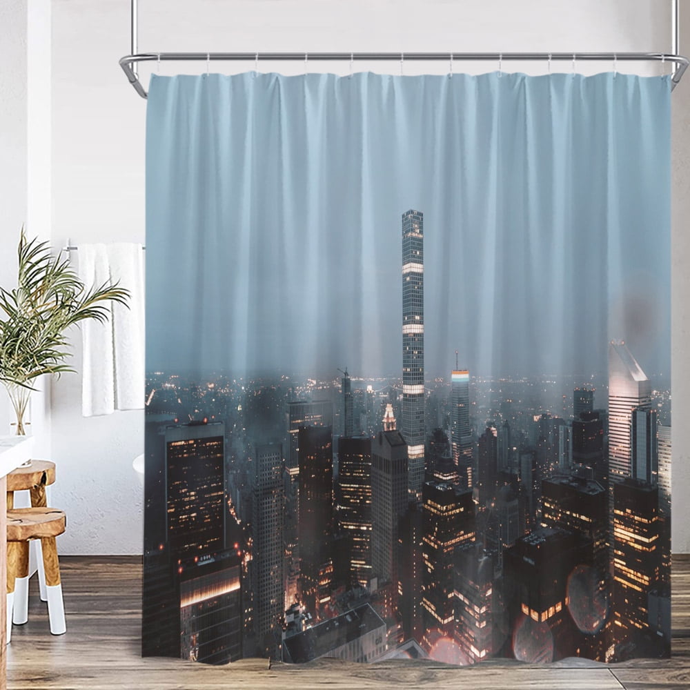 Cityview Shower Curtains Night City View High Buildings Street View ...