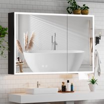 Bathroom Medicine Cabinet with LED Light & Power Strip,Wall Mounted ...