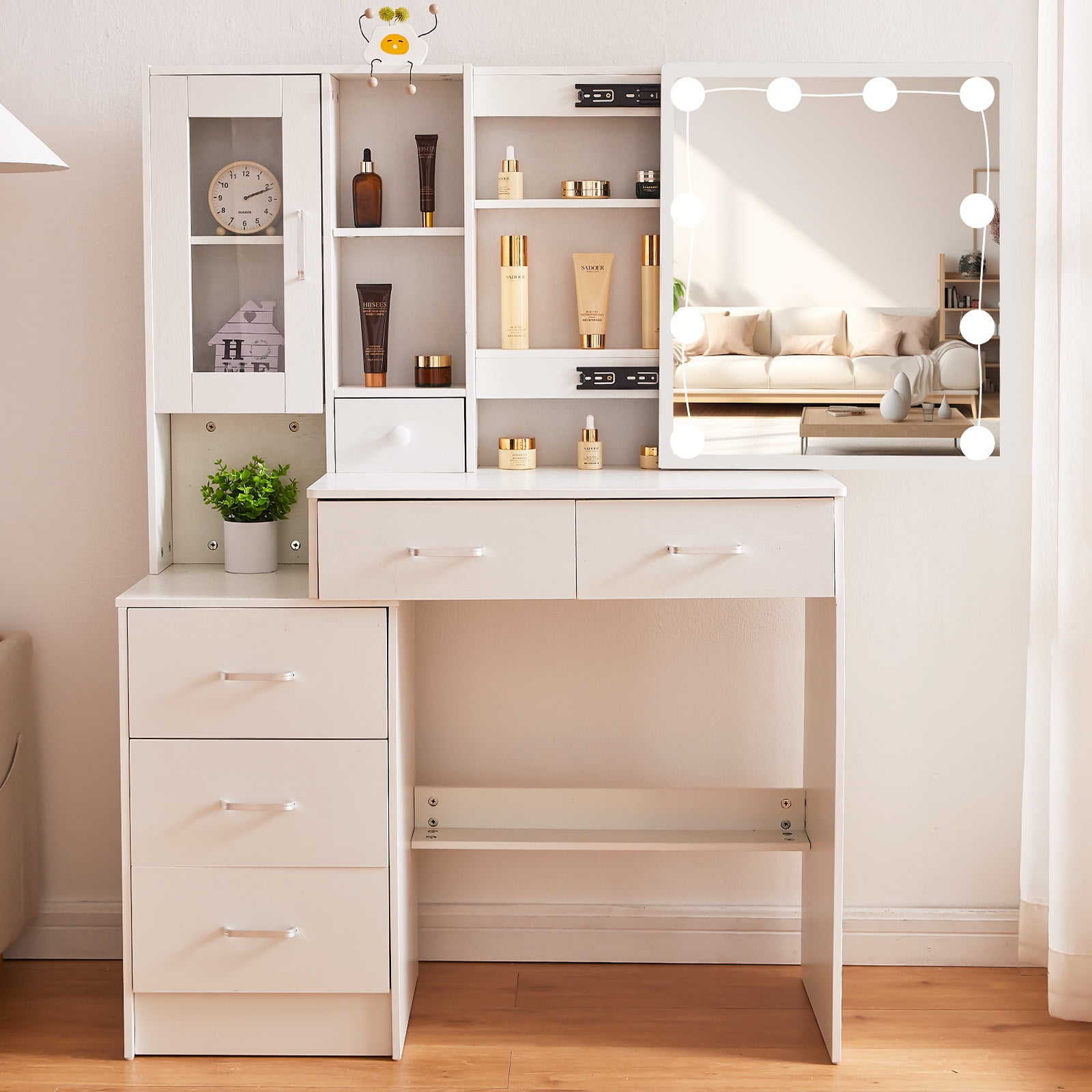 Ciumeeo Makeup Vanity Desk With LED Sliding Mirror And 6 Drawers Large ...