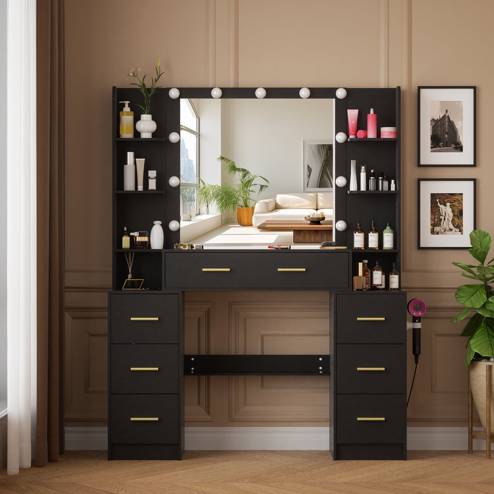 Ciumeeo Makeup Vanity Desk with with LED Lighted Mirror Makeup Table ...