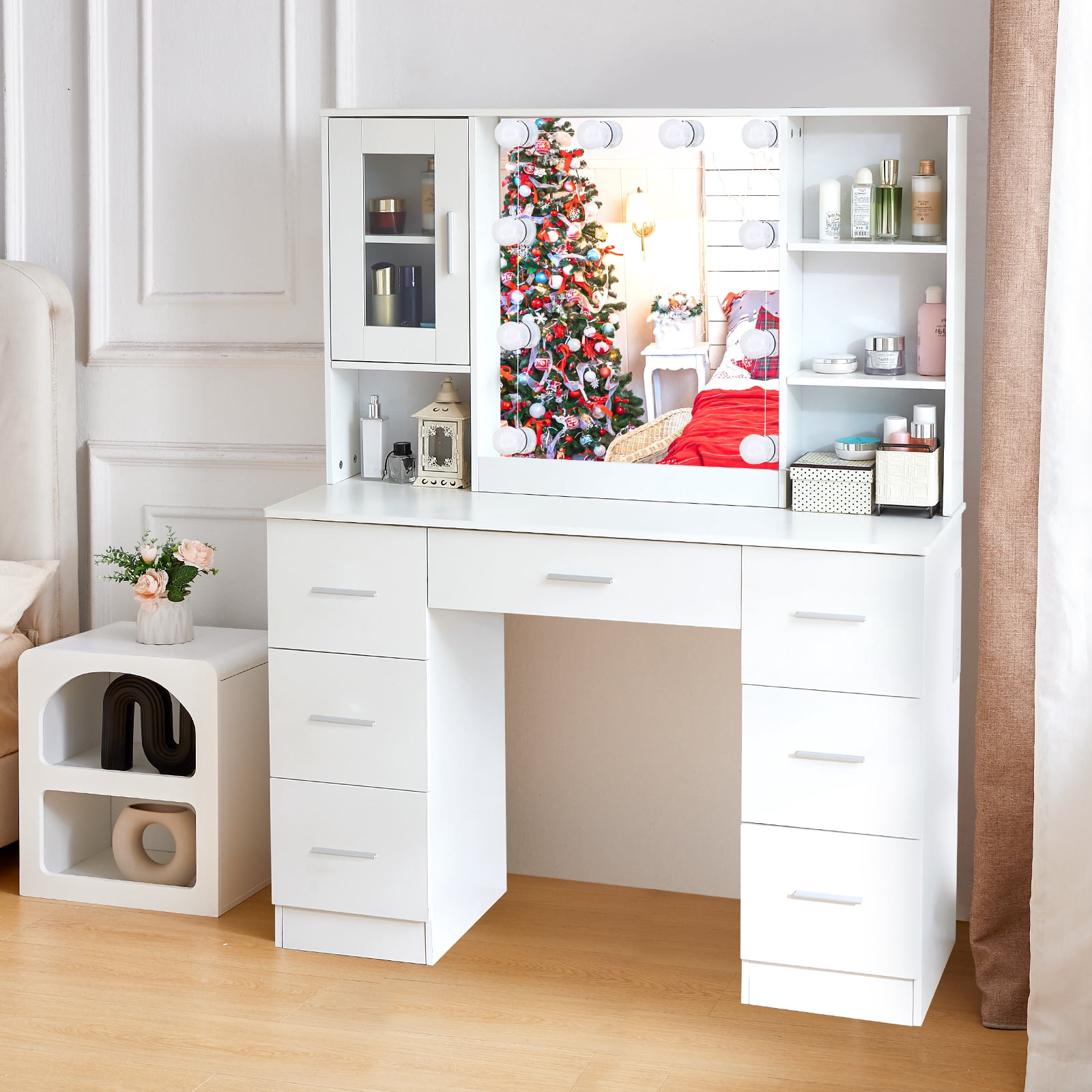 Ciumeeo Modern Vanity Makeup Desk with 7 Drawers and Shelves USB ...