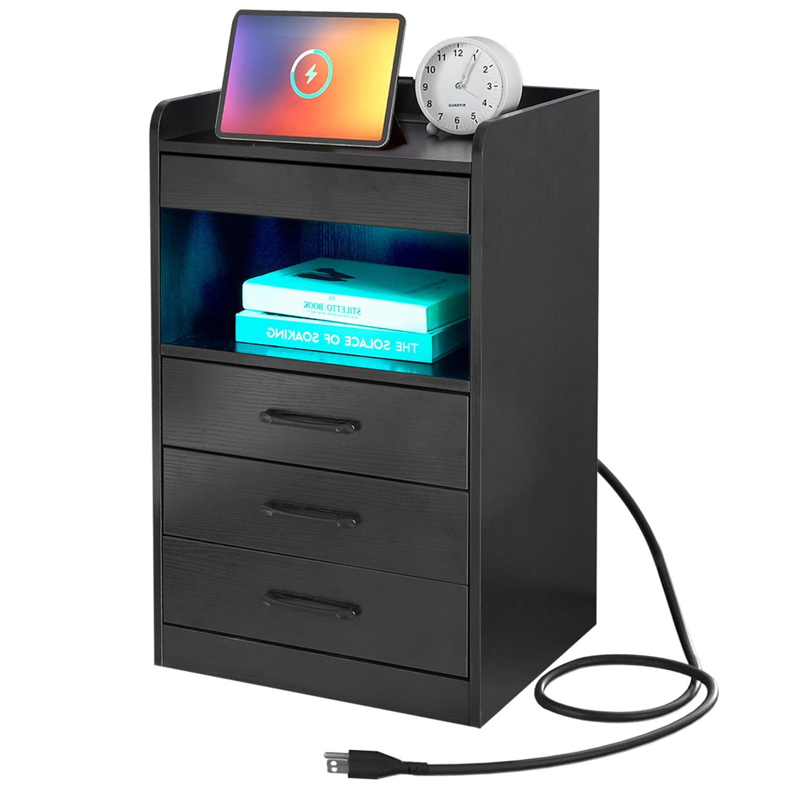 Ciumeeo Nightstand with Charging Station, Night Stand with USB Port ...