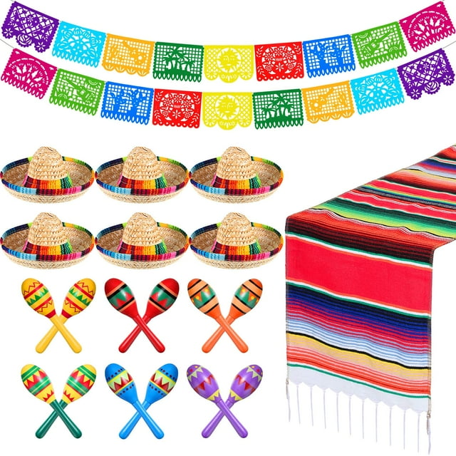 Civaner 14 Pack Mexican Fiesta Party Decorations Mini Maracas Sombrero ...