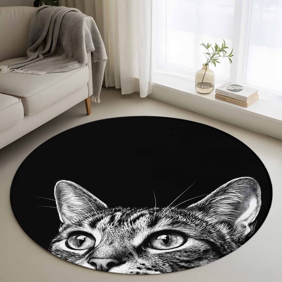 Civet Cat 3' Round Rug for Bathroom Accent Bedside Corner, Modern Black ...