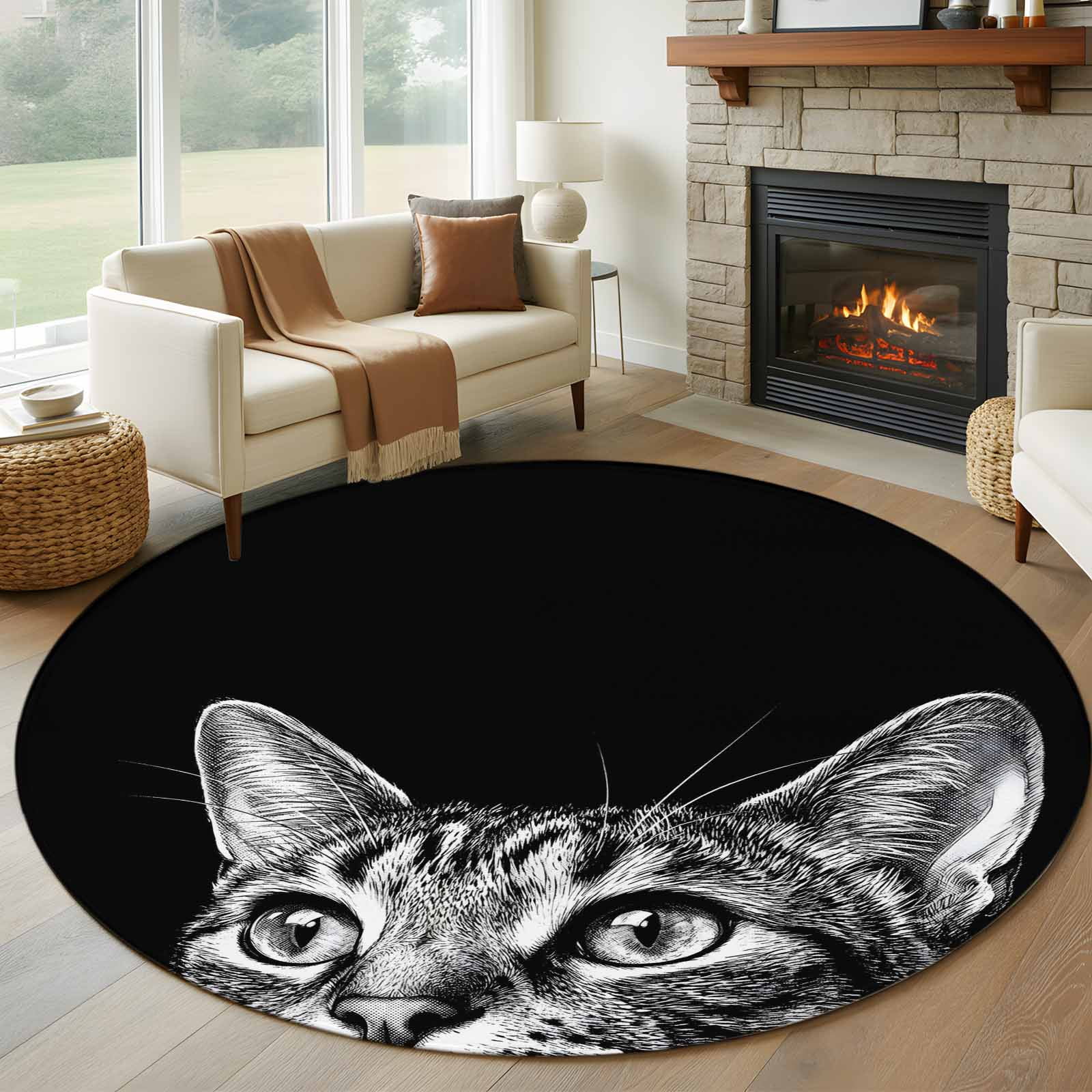 Civet Cat 8' Round Rug for Open Concept Living Room Seating Zone ...