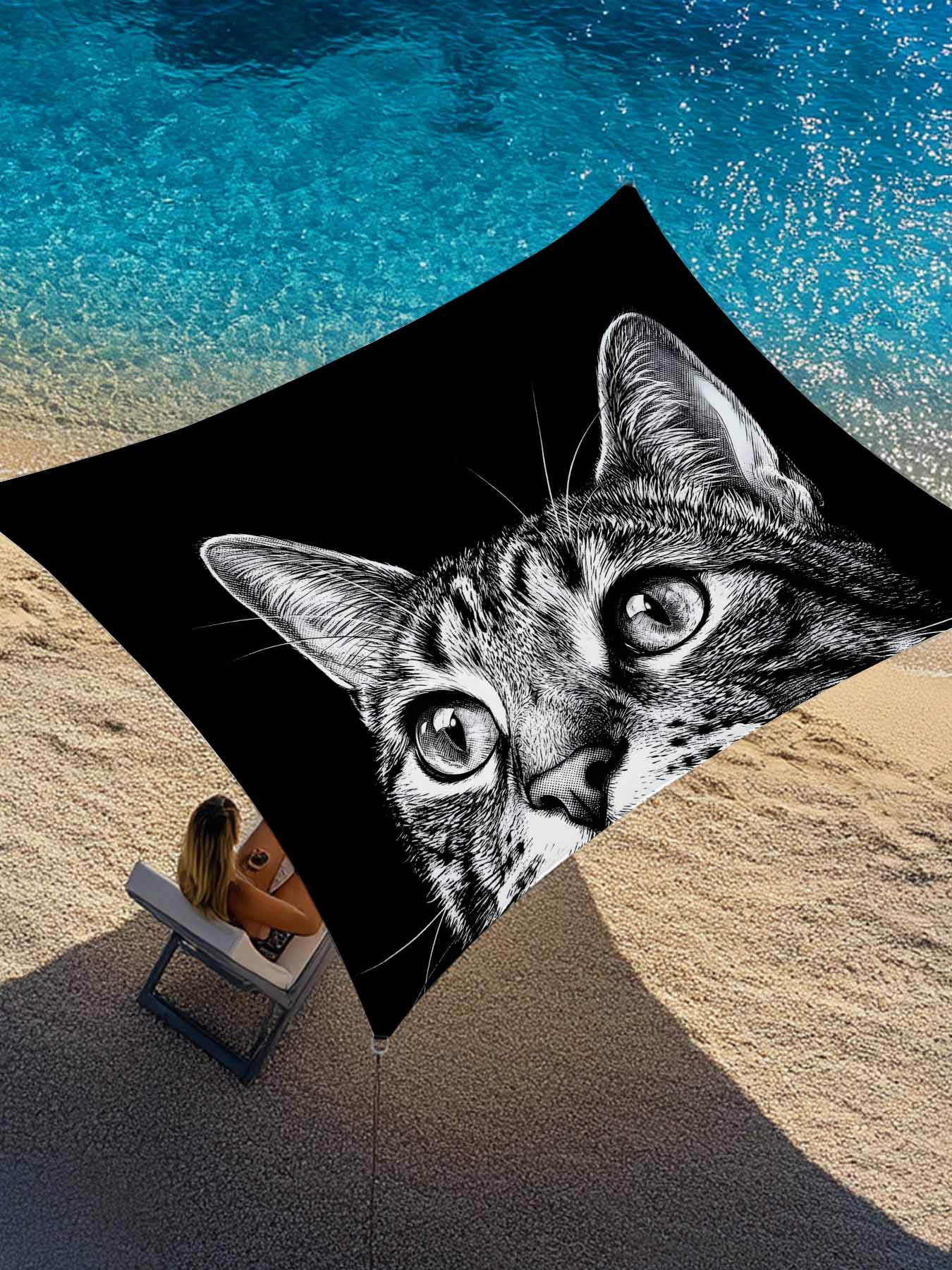 Civet Cat Sun Shade Sail 8' x 10', Modern Black White Cat Face Animals ...