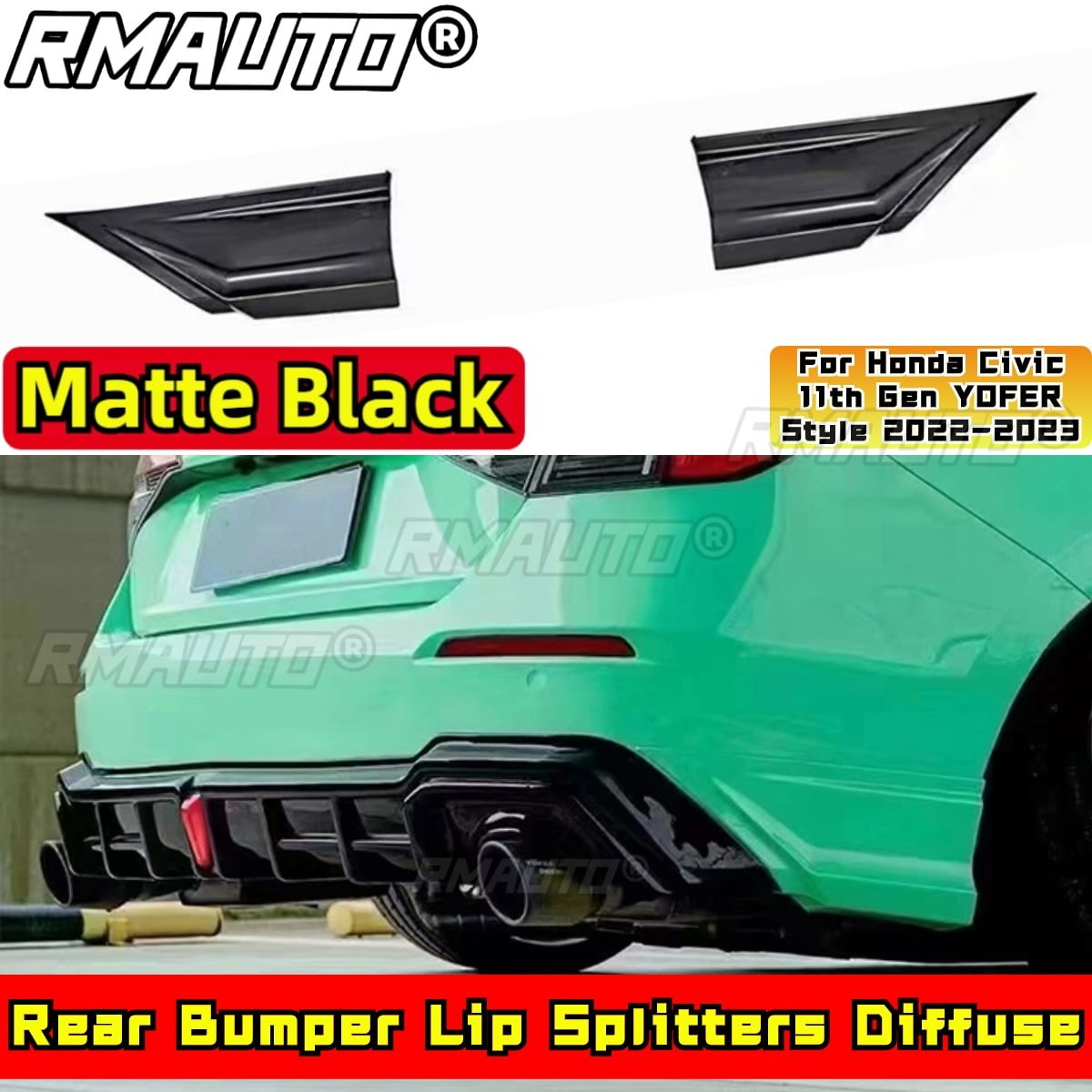 Civic Car Front Bumper Lip Glossy Black YOFER Style Front Bumper ...
