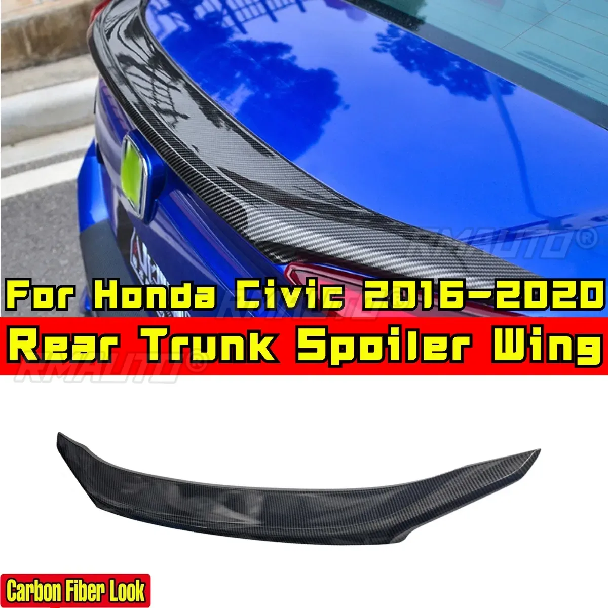 Civic Car Rear Spoiler Carbon Fiber Look Sport Style Rear Trunk Wing ...