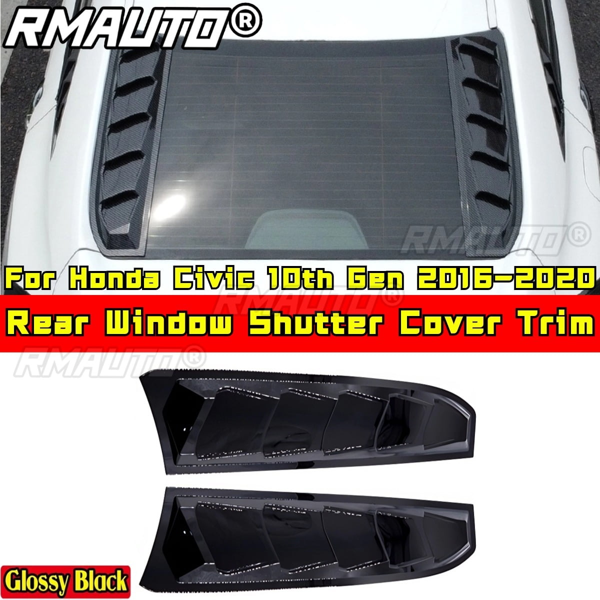 Civic Carbon Fiber Look Rear Window Side Vent Shutter Louver Cover Trim ...
