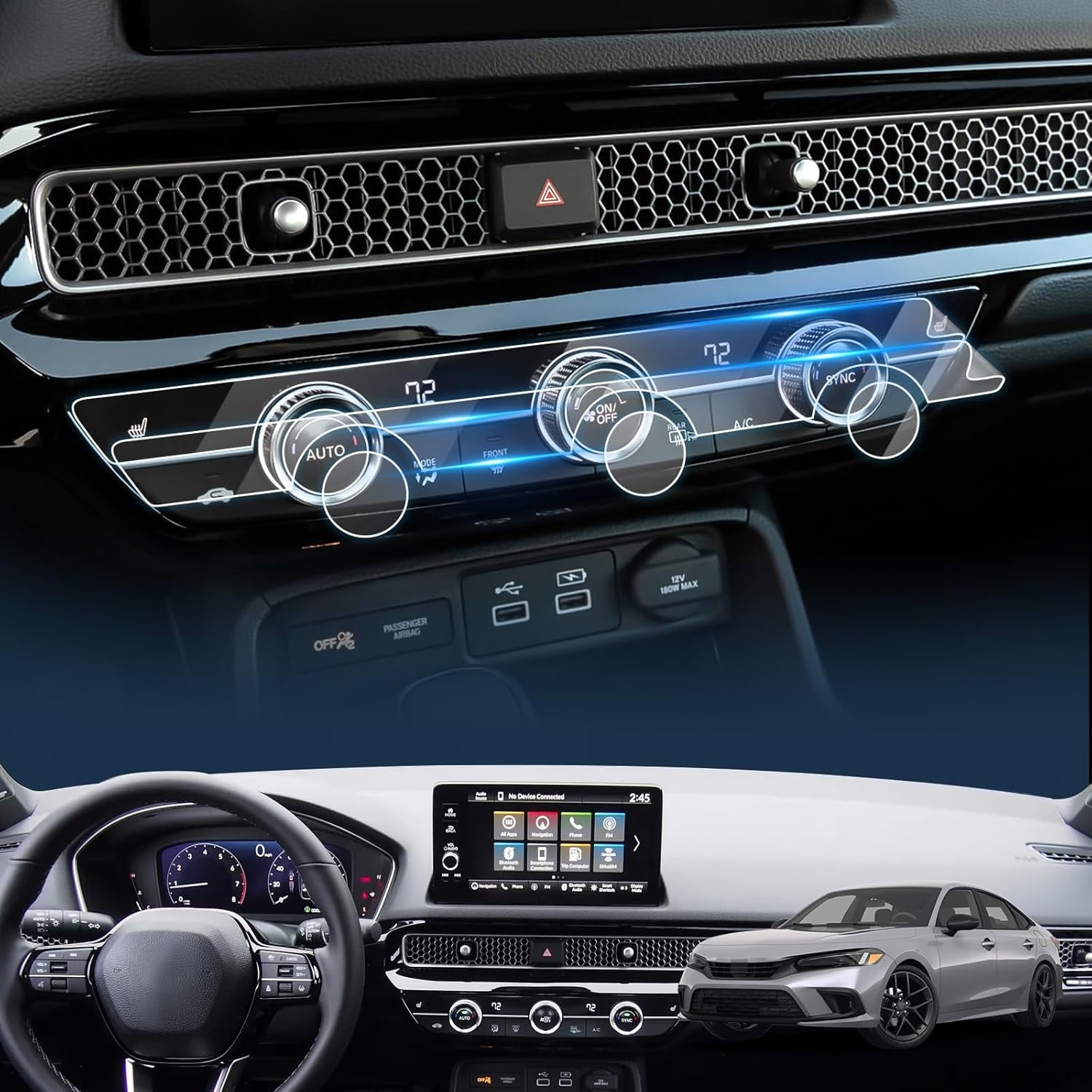 Civic Climate Control Screen Protector for 2022 2023 2024 Hon d a Civic ...