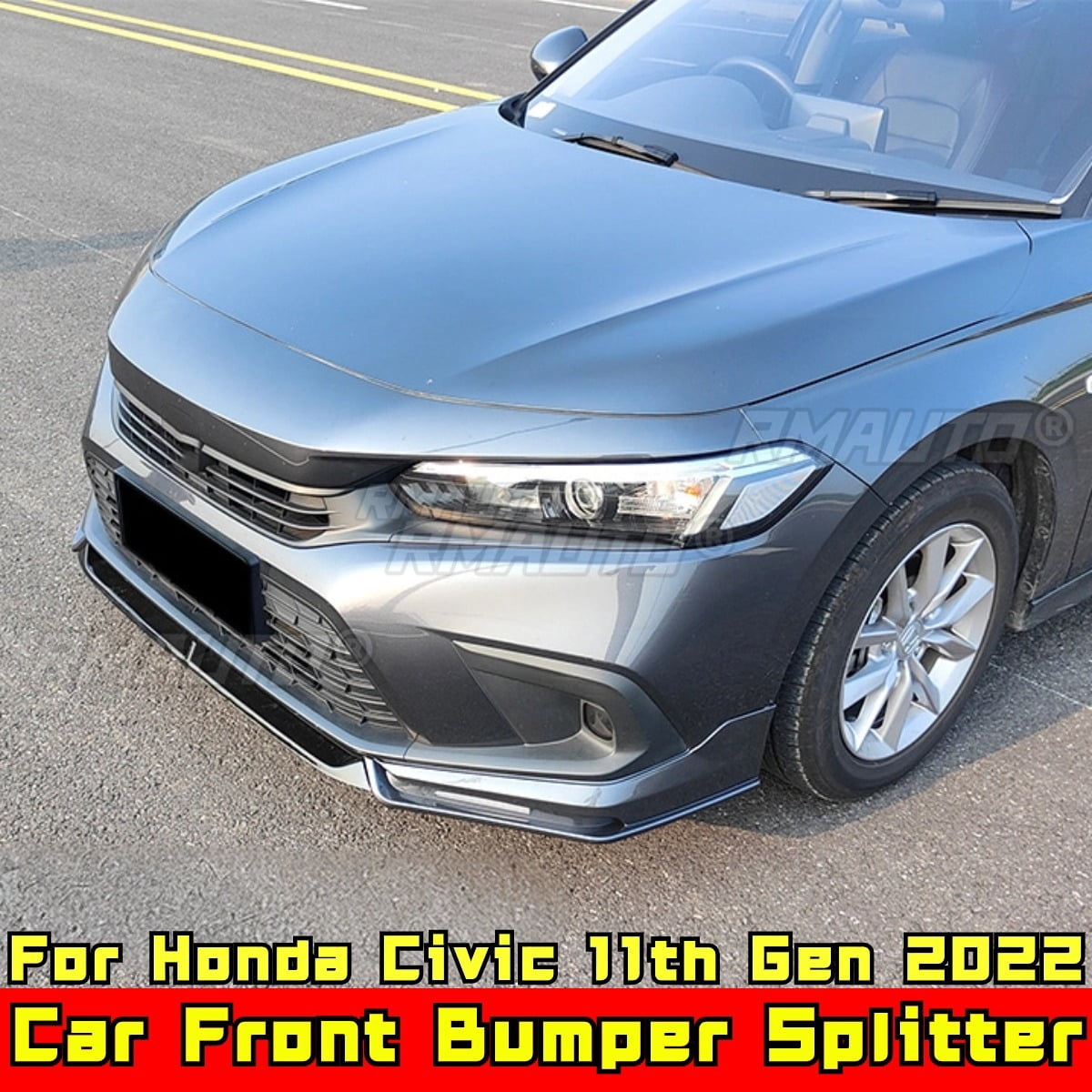 Civic Front Bumper Splitter Glossy Black Sport Style Front Bumper Cover ...