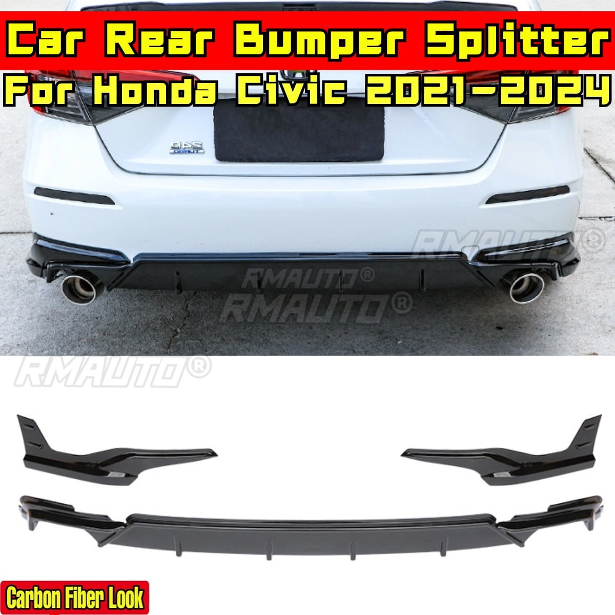 Civic Rear Bumper Lip Matte Black MUGEN Style Rear Bumper Splitter Body ...