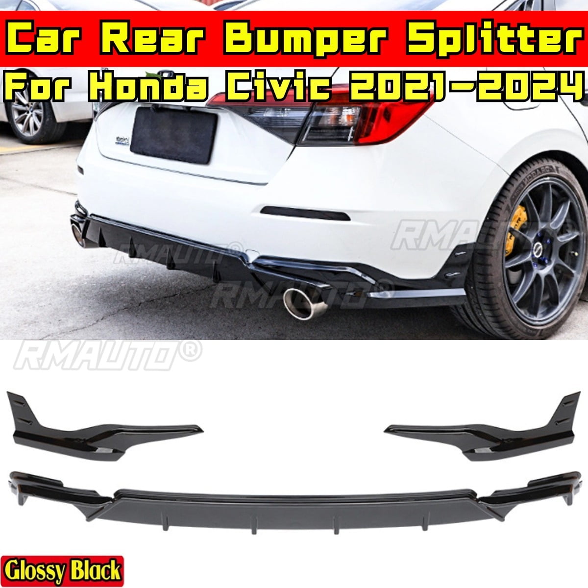Civic Rear Bumper Lip Matte Black MUGEN Style Rear Bumper Splitter Body ...