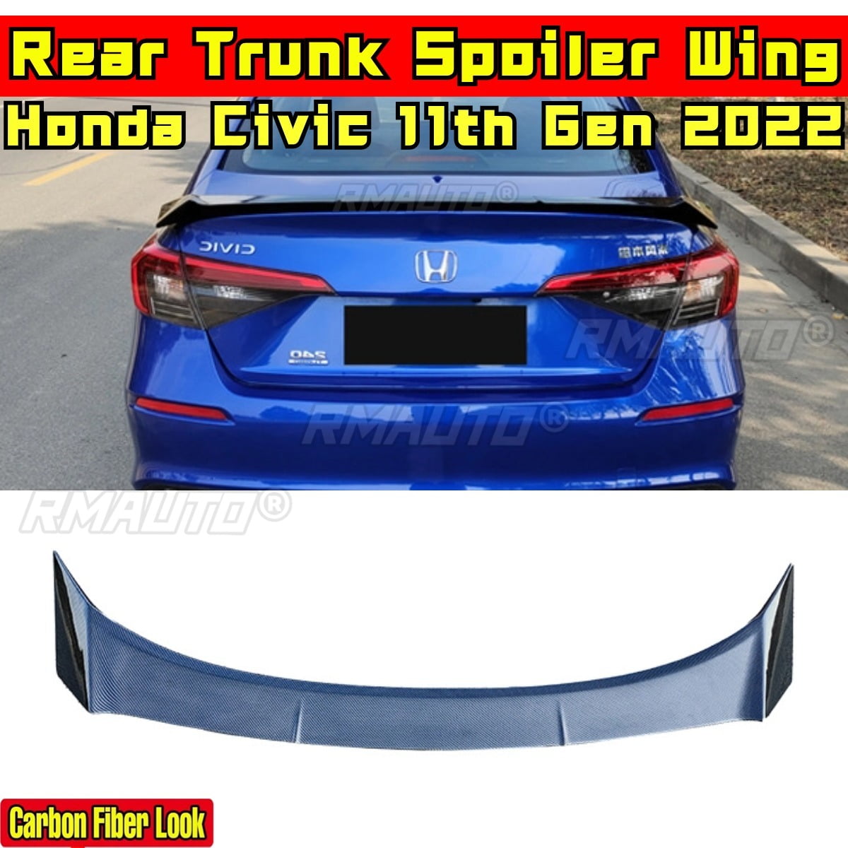 Civic Rear Trunk Spoiler Carbon Fiber Look Falcon Style Rear Roof Wing ...