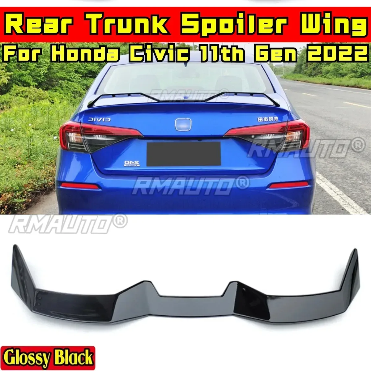Civic Rear Trunk Spoiler Glossy Black European Style Rear Trunk Spoiler ...