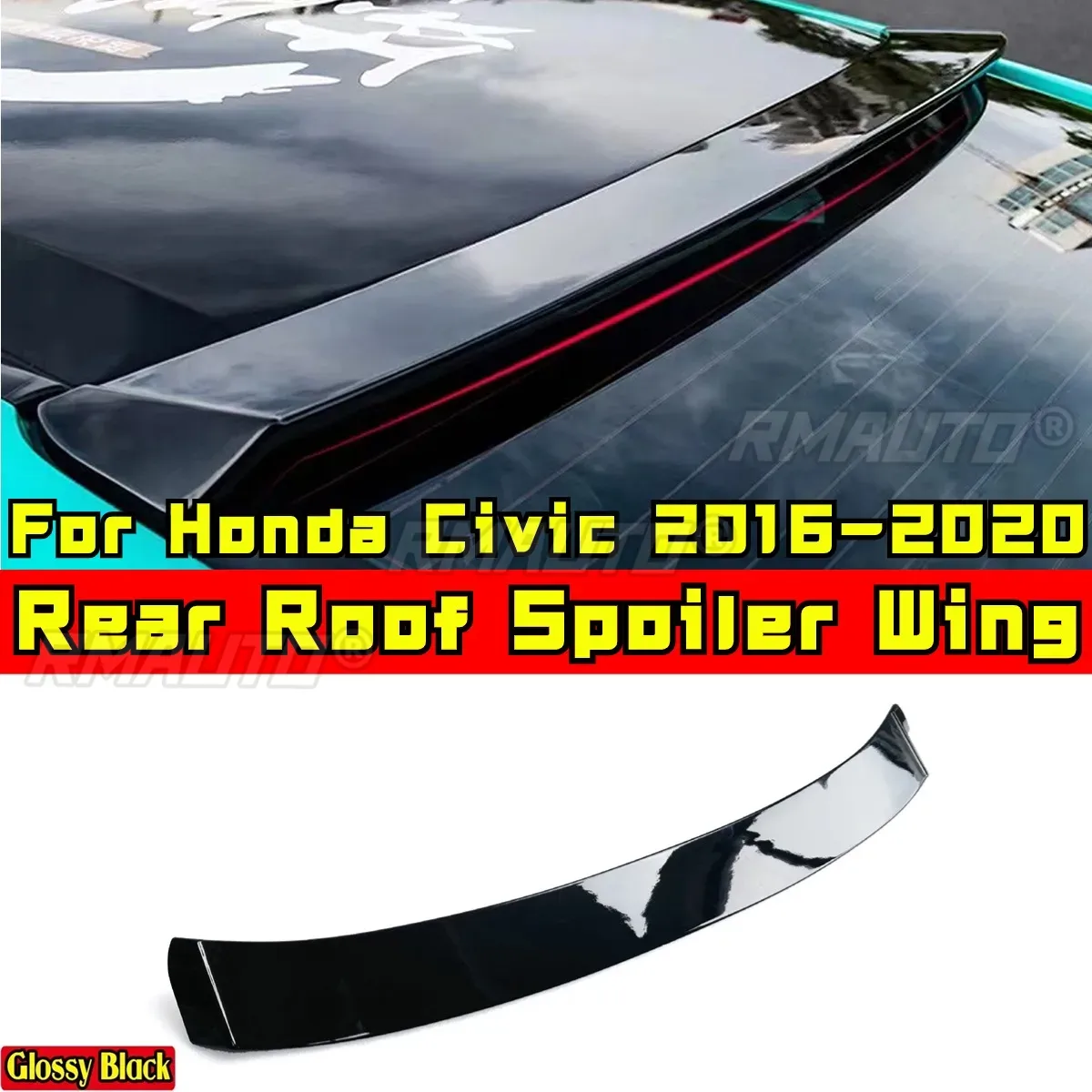 Civic Roof Spoiler Carbon Fiber Look Sport Style Rear Roof Spoiler Body ...