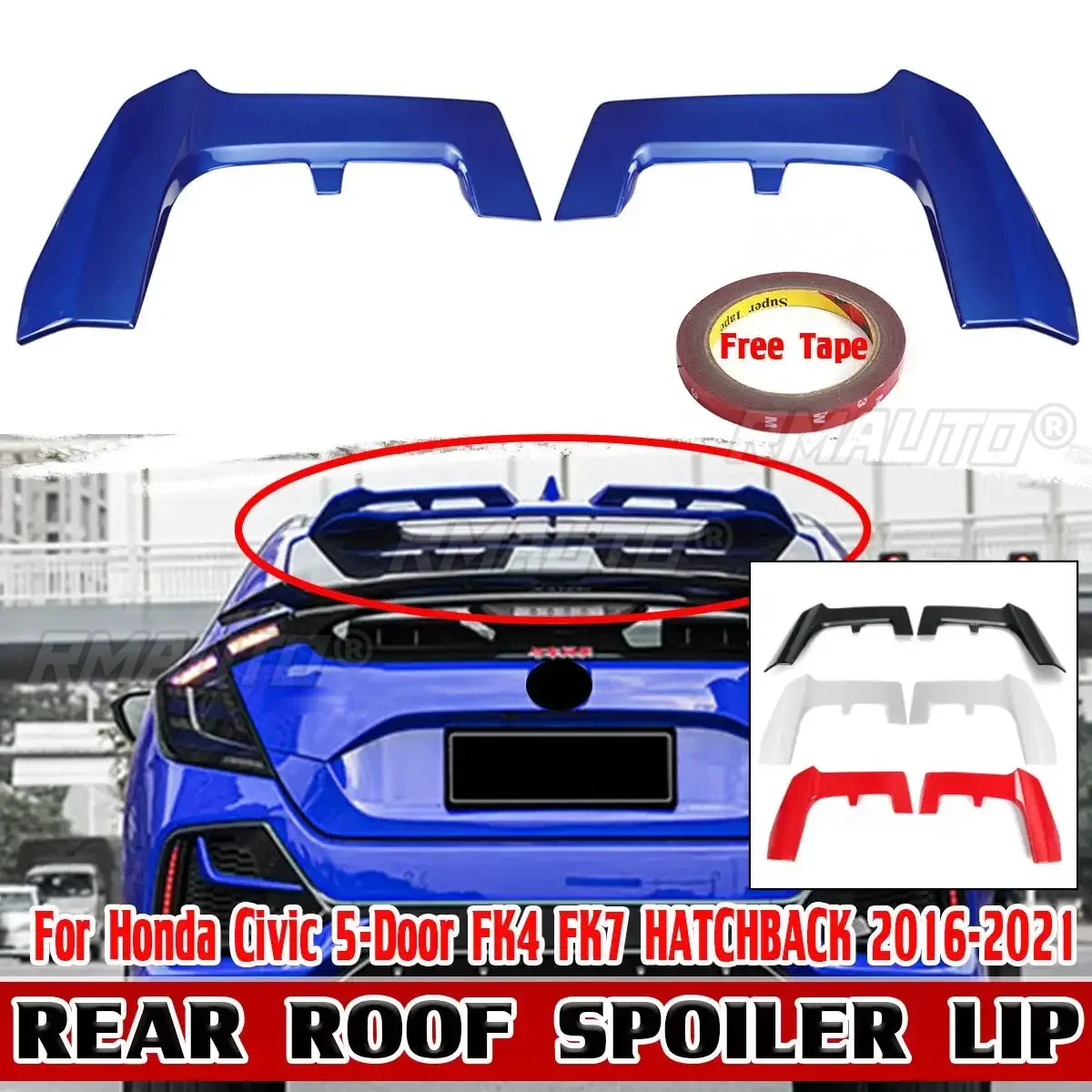 Civic Spoiler Car Rear Roof Spoiler Add-on For Honda Civic 5 Door FK4 FK7 HATCHBACK 2016-2021 ...
