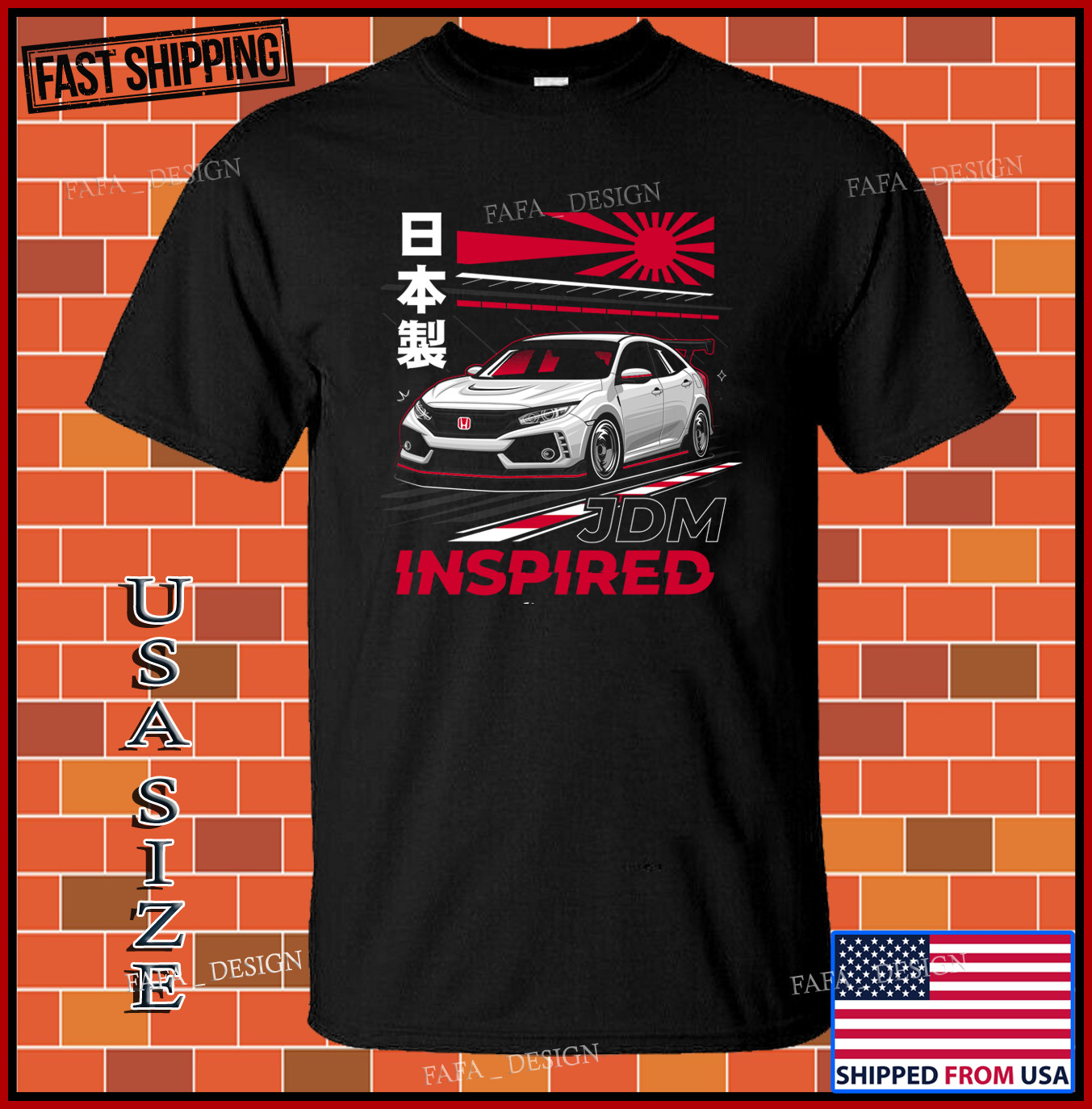 Civic Type R Sport Car Illustration Black T-Shirt Size XL - Made in Usa ...