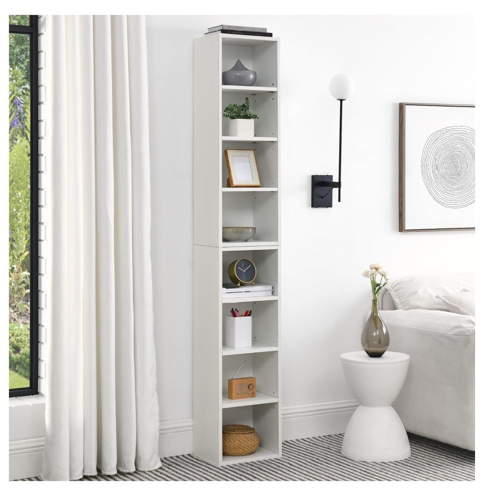 Civil Furniture 8-Tier Media Tower Rack, Slim Storage Cabinet with ...