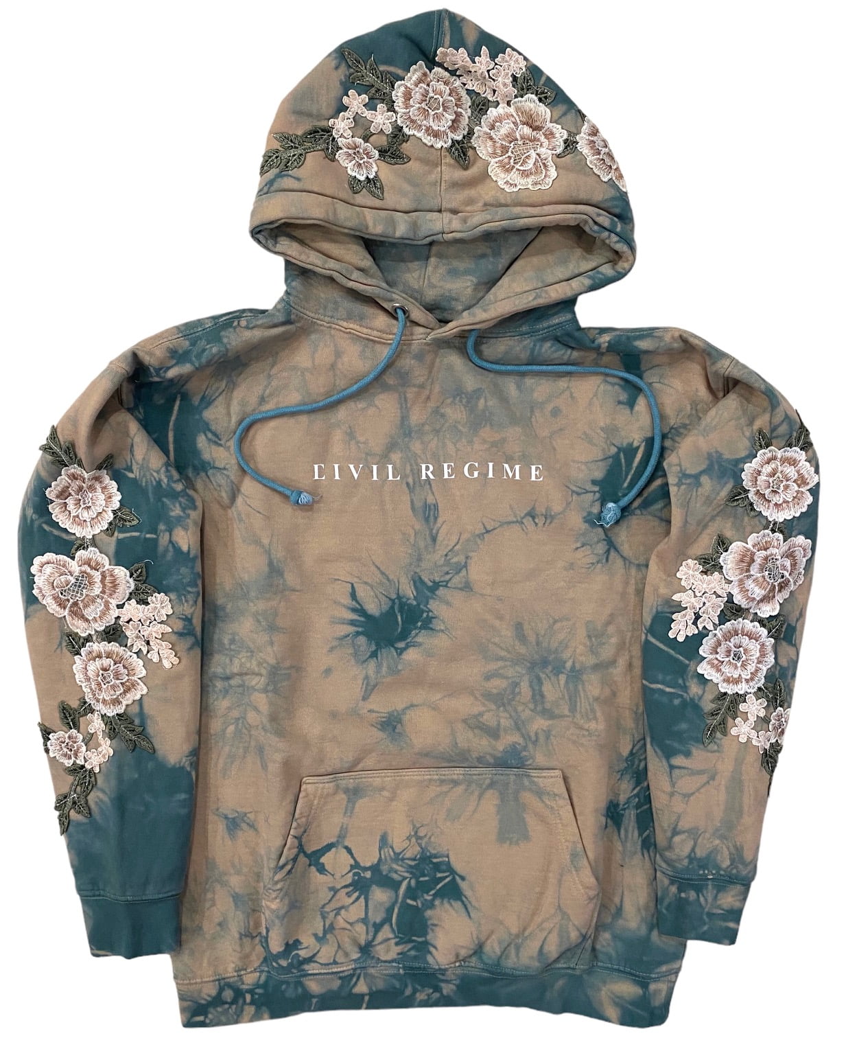 Civil Regime Women's Embroidered White Roses Tie Dye Hoodie Sweatshirt ...