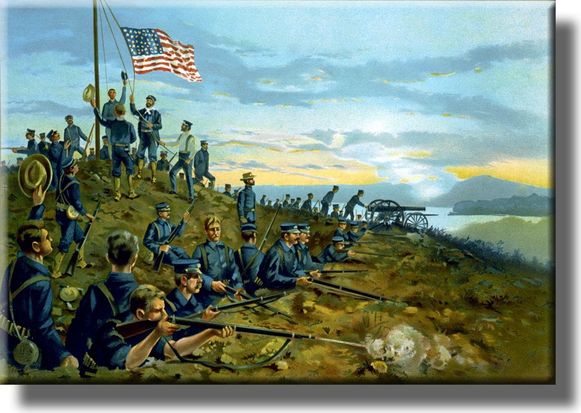 Civil War Battle US Flag Vintage Picture on Stretched Canvas, Wall Art ...