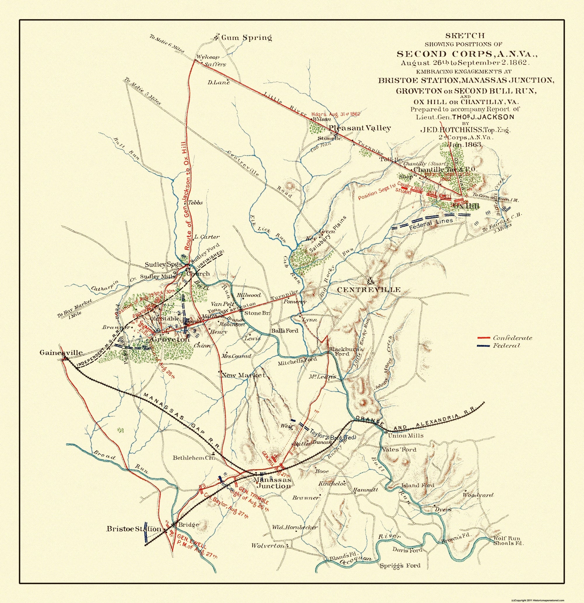 Historical Civil War Map - Bristoe Station Manassas Junction Second ...