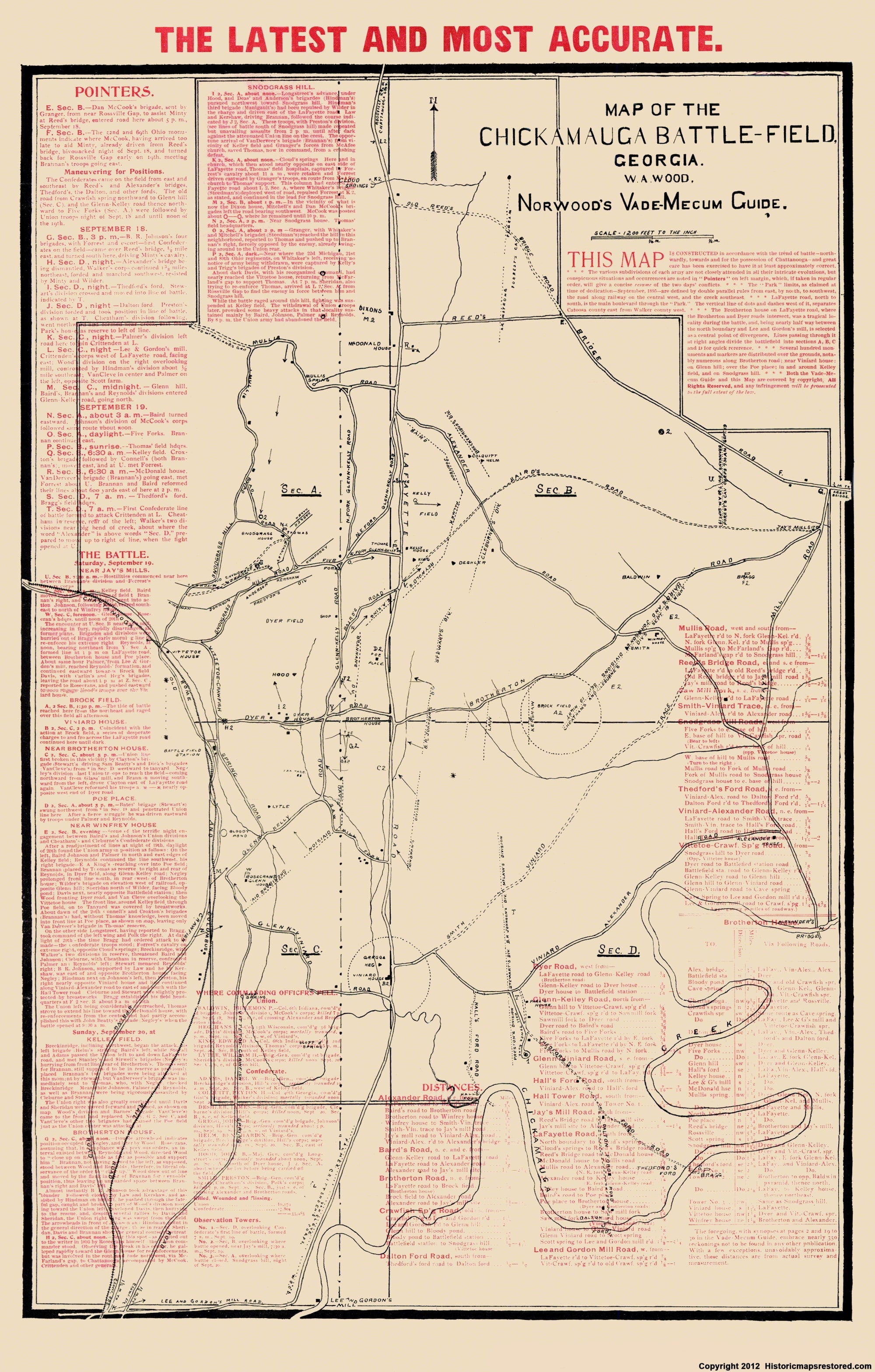 Historical Civil War Map - Chickamauga Georgia Battlefield - Norwood ...