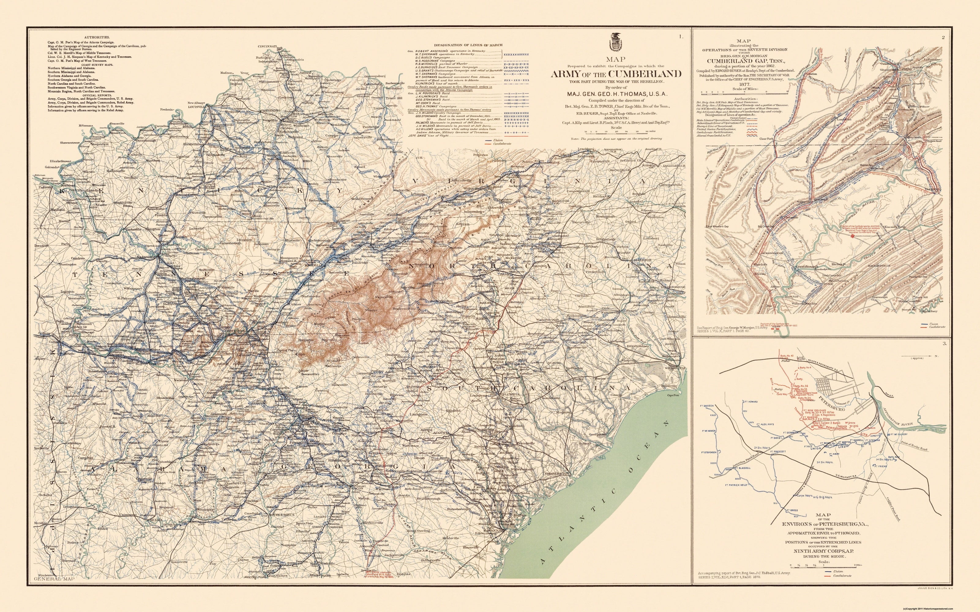 Historical Civil War Map - Cumberland Army Campaigns - Ruger 1895 - 36. ...