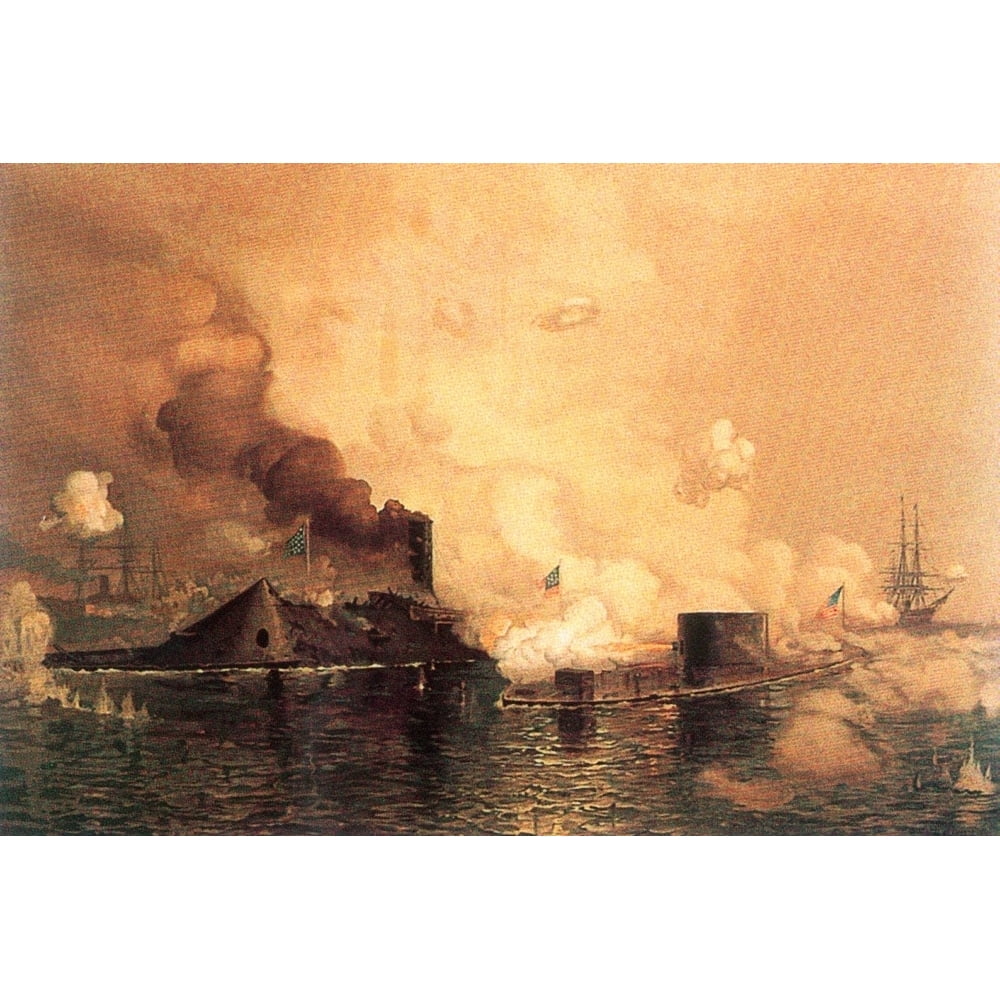 Civil War-Engagement Battle Between The Monitor And Merrimac War Ships ...
