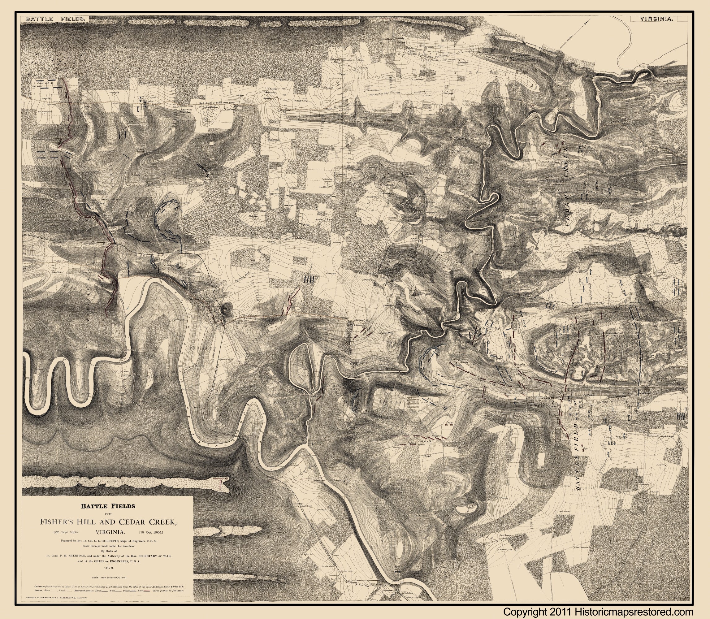 Historical Civil War Map - Fishers Hill Cedar Creek Virginia ...