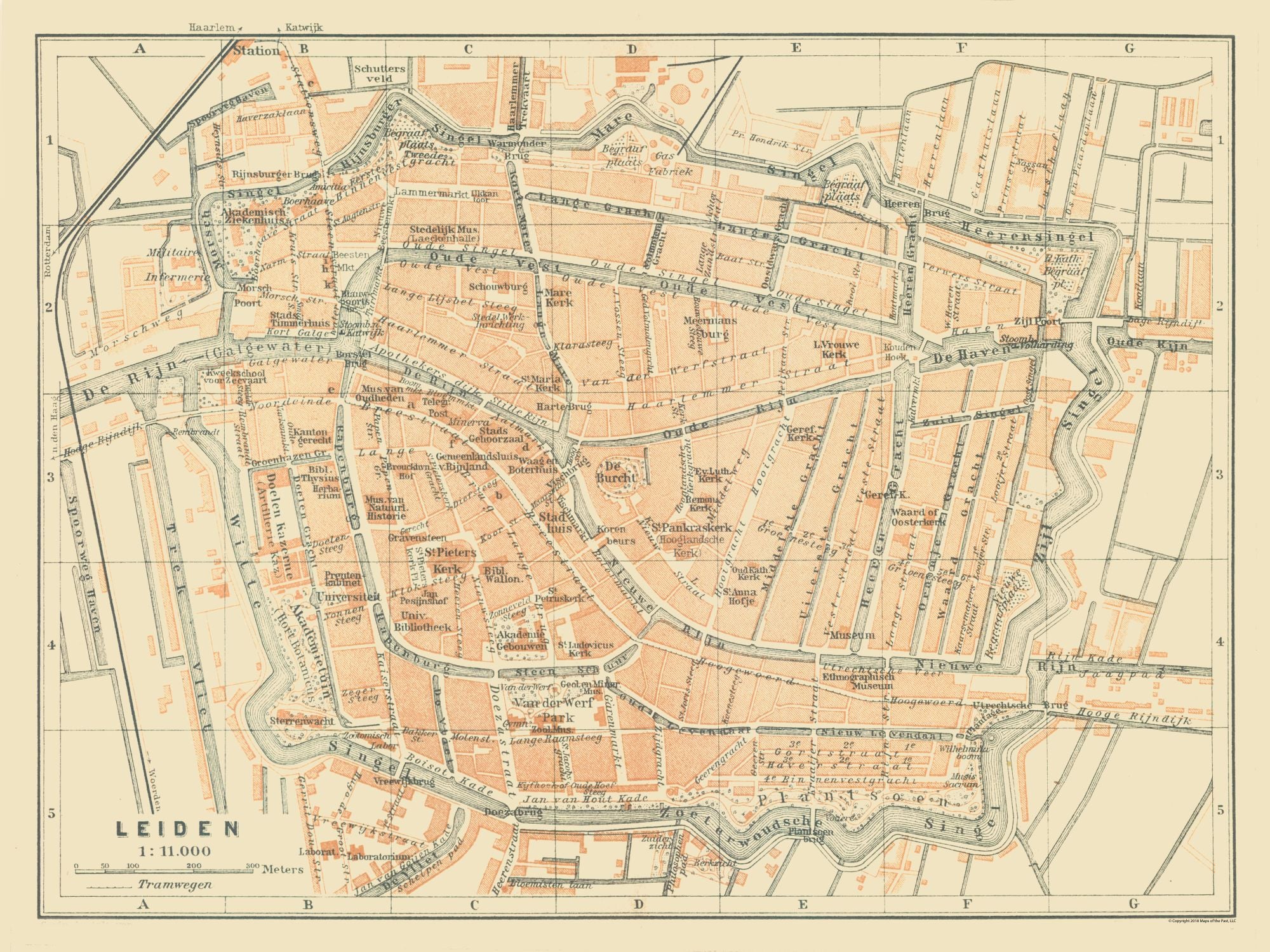 Historic Map - Leiden Netherlands - Baedeker 1910 - 30.66 x 23 ...