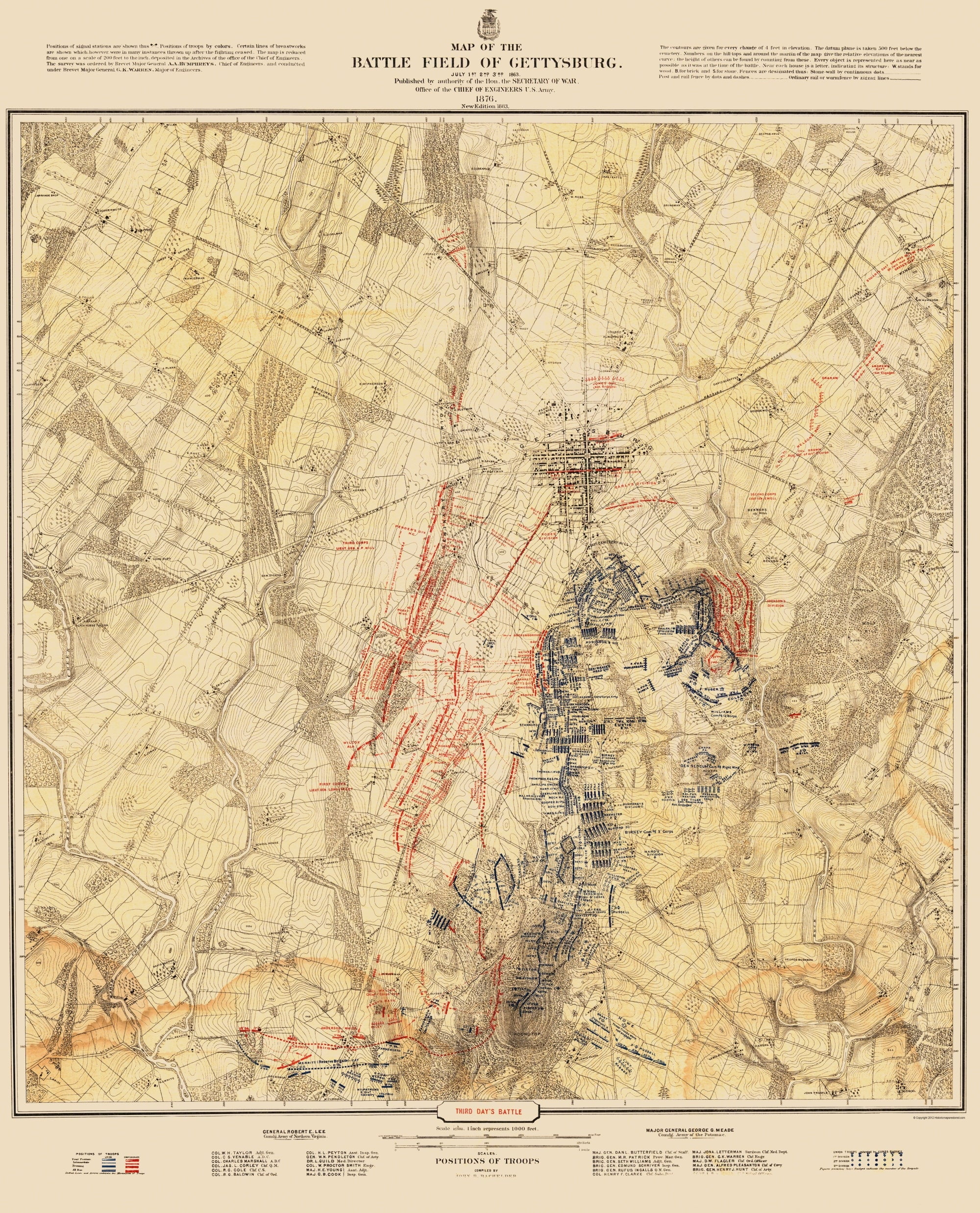 Historical Civil War Map - Gettysburg Battlefield Third Day - Warren ...