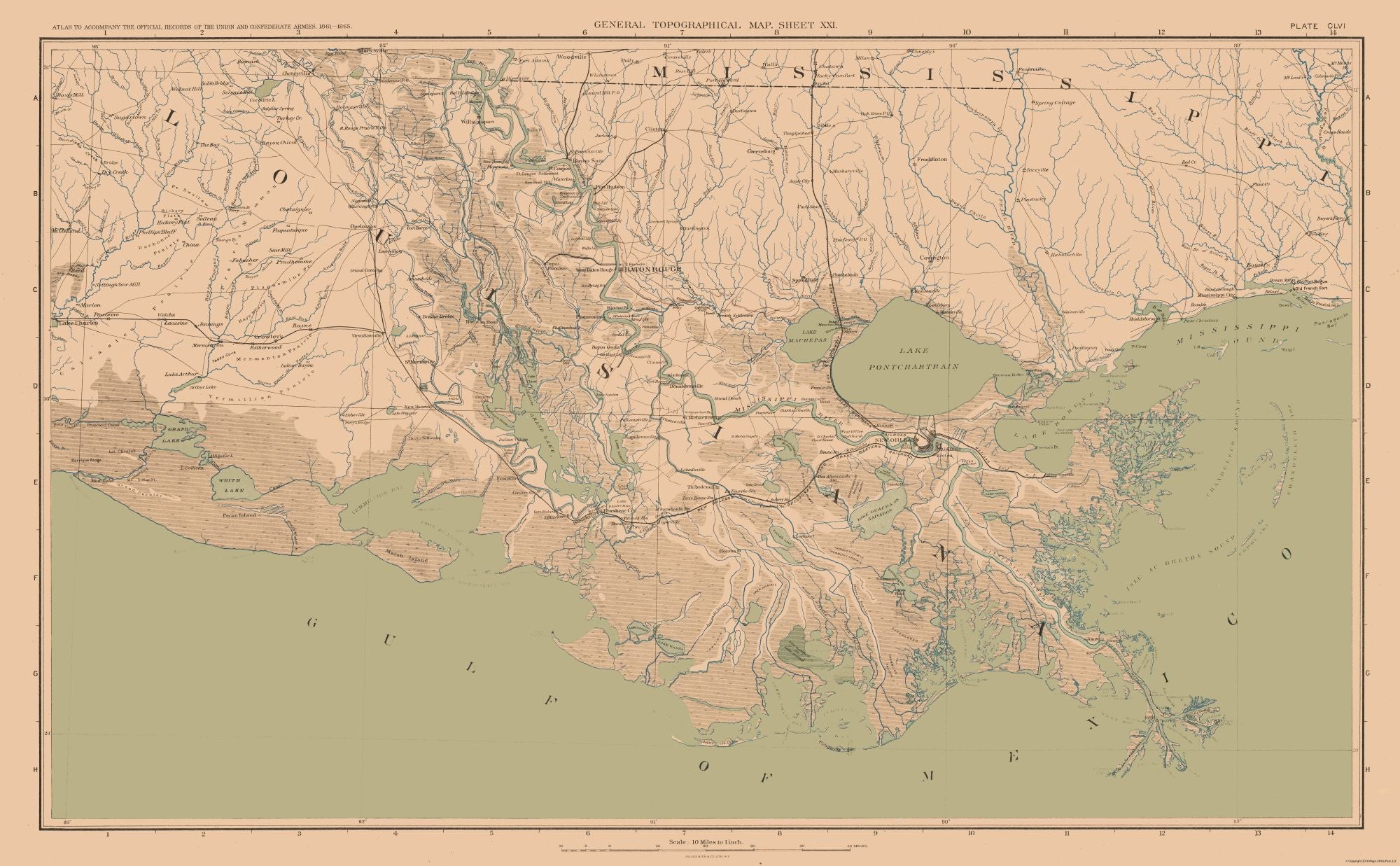 Historical Civil War Map - Louisianna Mississippi Coastal Theatre ...