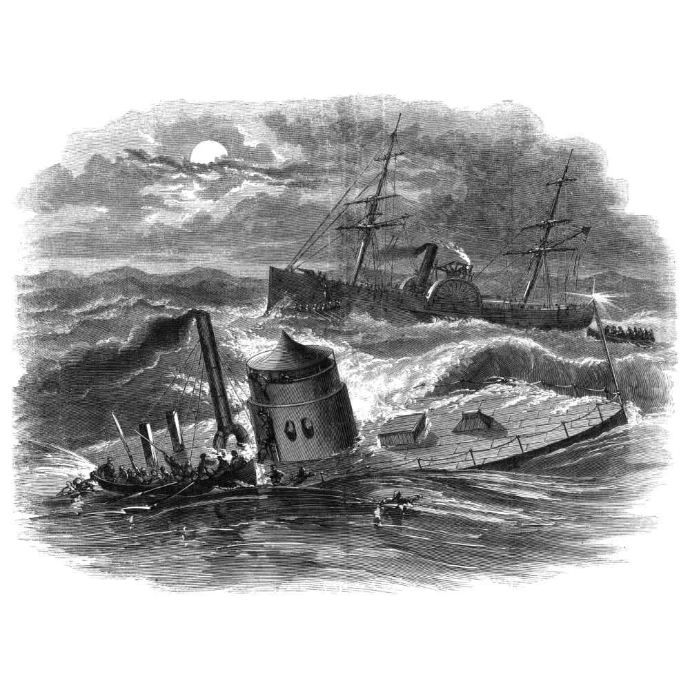 Civil War Monitor Sinking. Nsailors From The Uss Rhode Island Rescuing ...