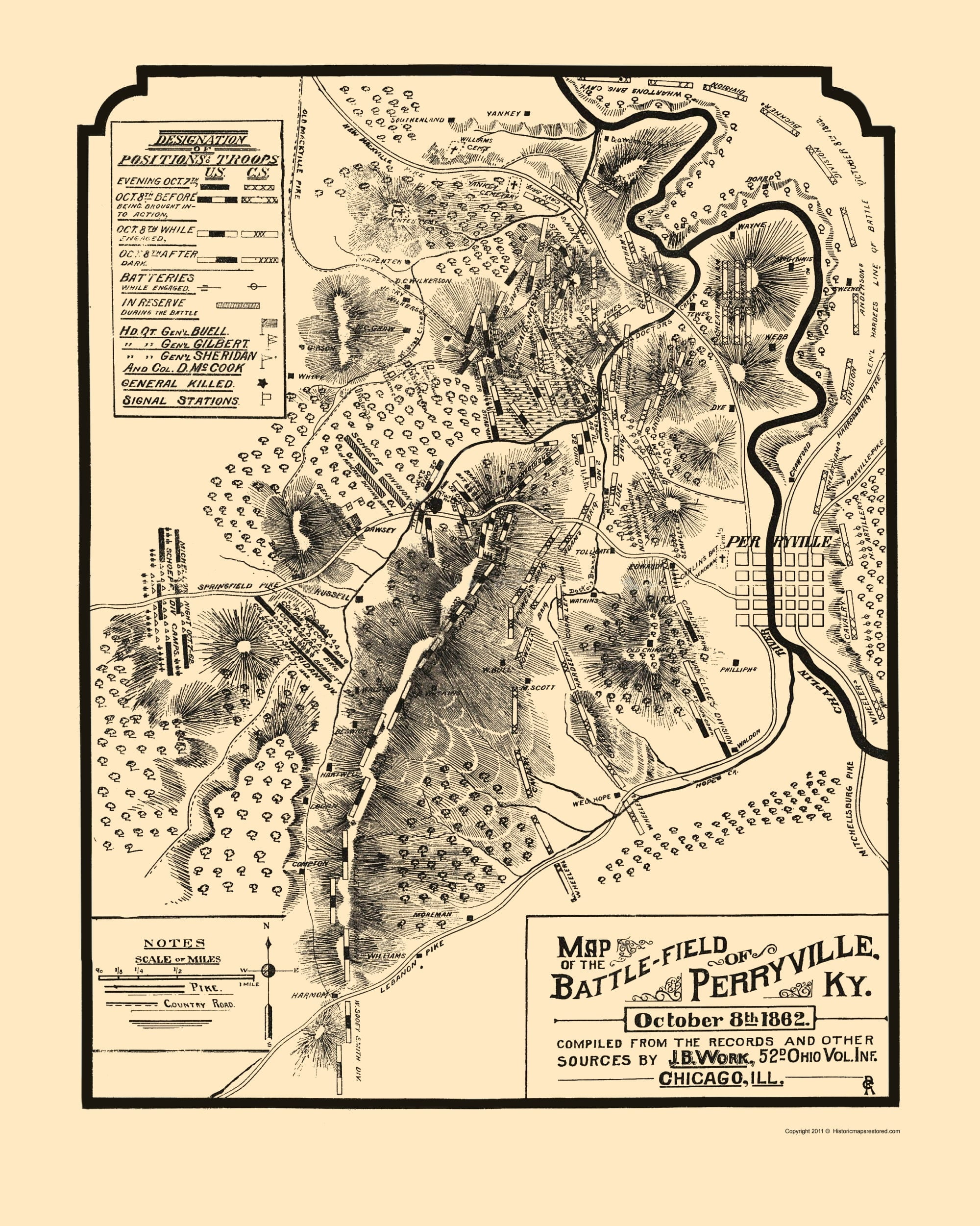 Historical Civil War Map - Perryville Kentucky Battlefield - Work 1882 - 23 x 28.76 - Vintage ...