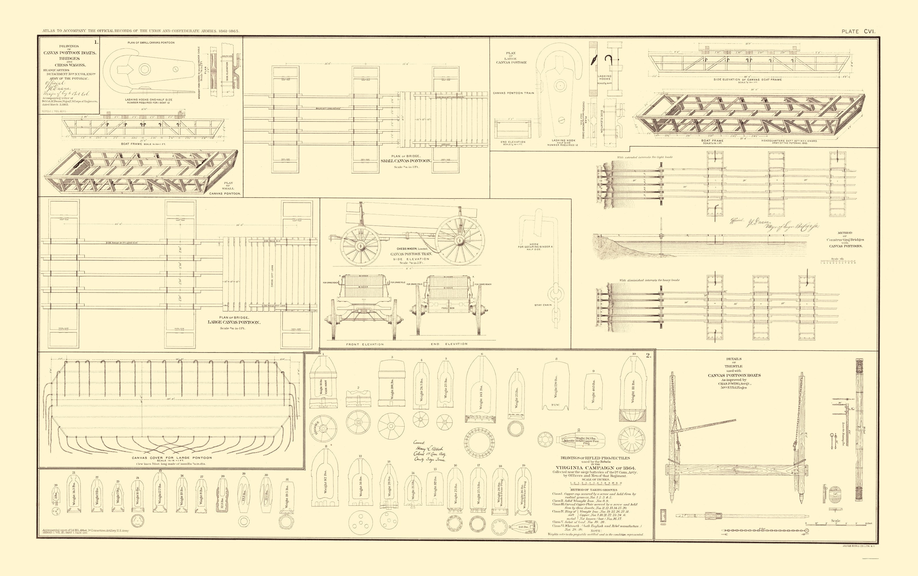 Historical Civil War Map - Pontoon Boats Bridges Chess Wagons - Bien ...