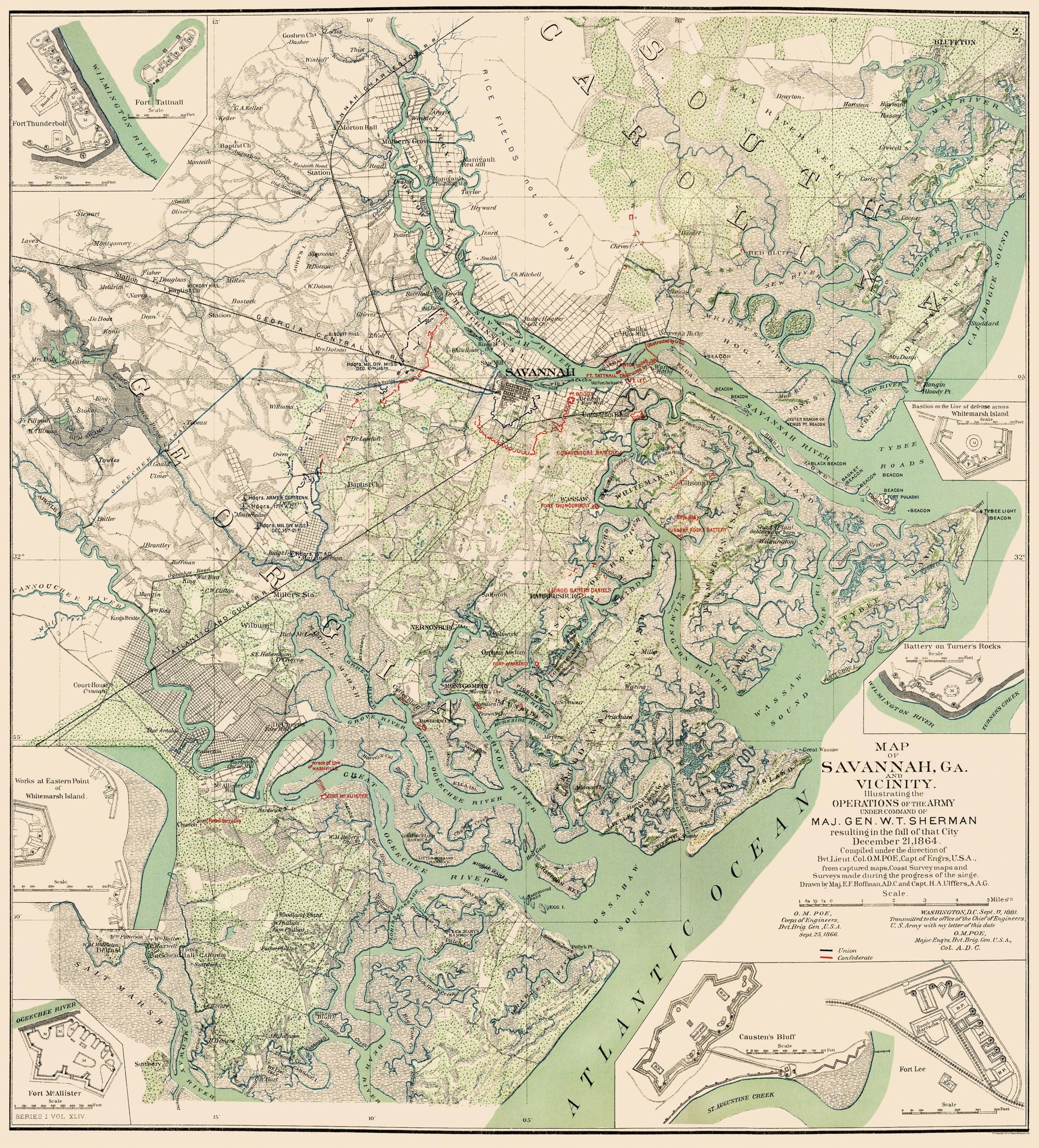Historical Civil War Map - Savannah Georgia Vicinity Battles - Sherman ...