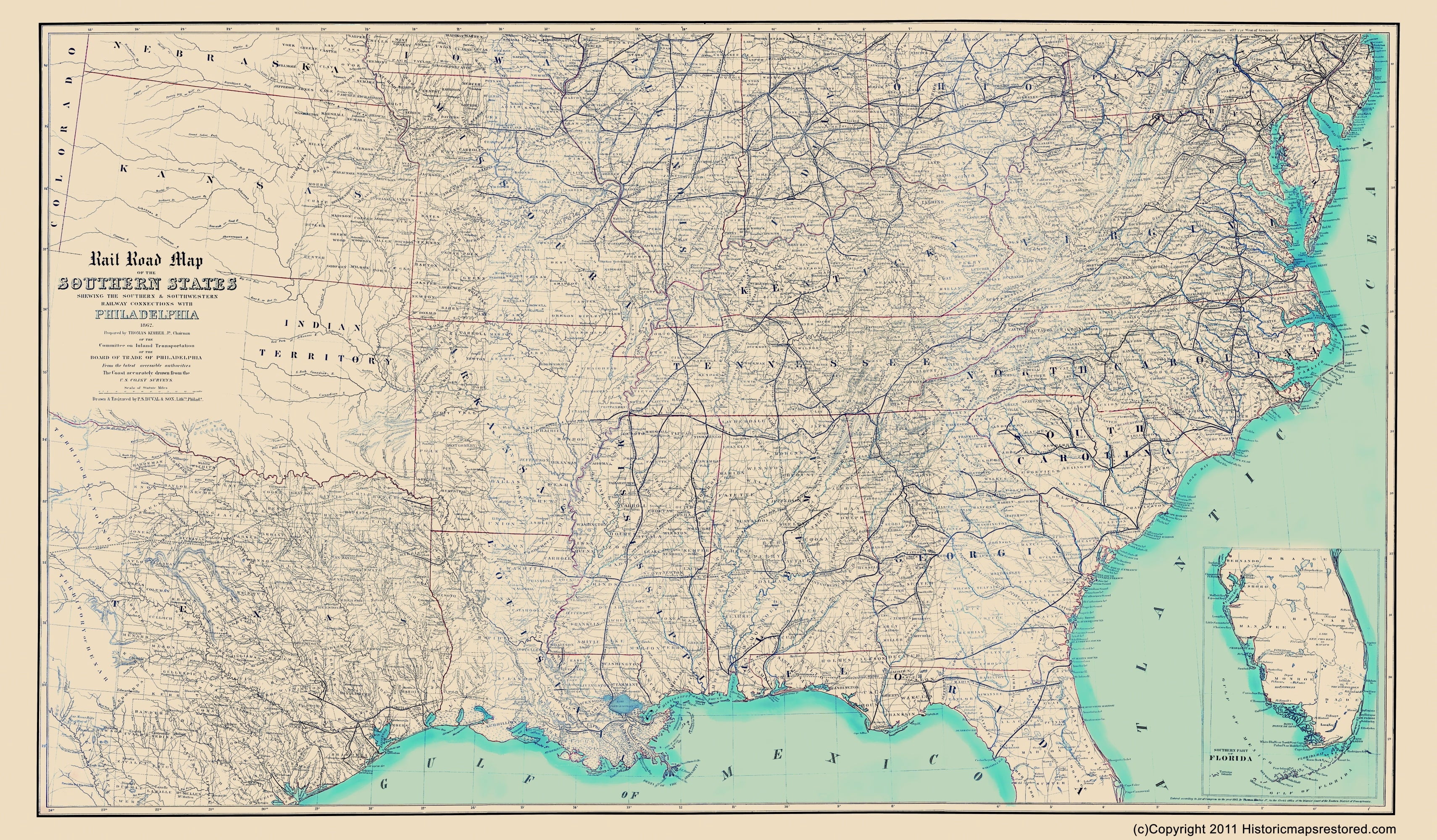 Historical Civil War Map - Southern States Railroad Connections ...