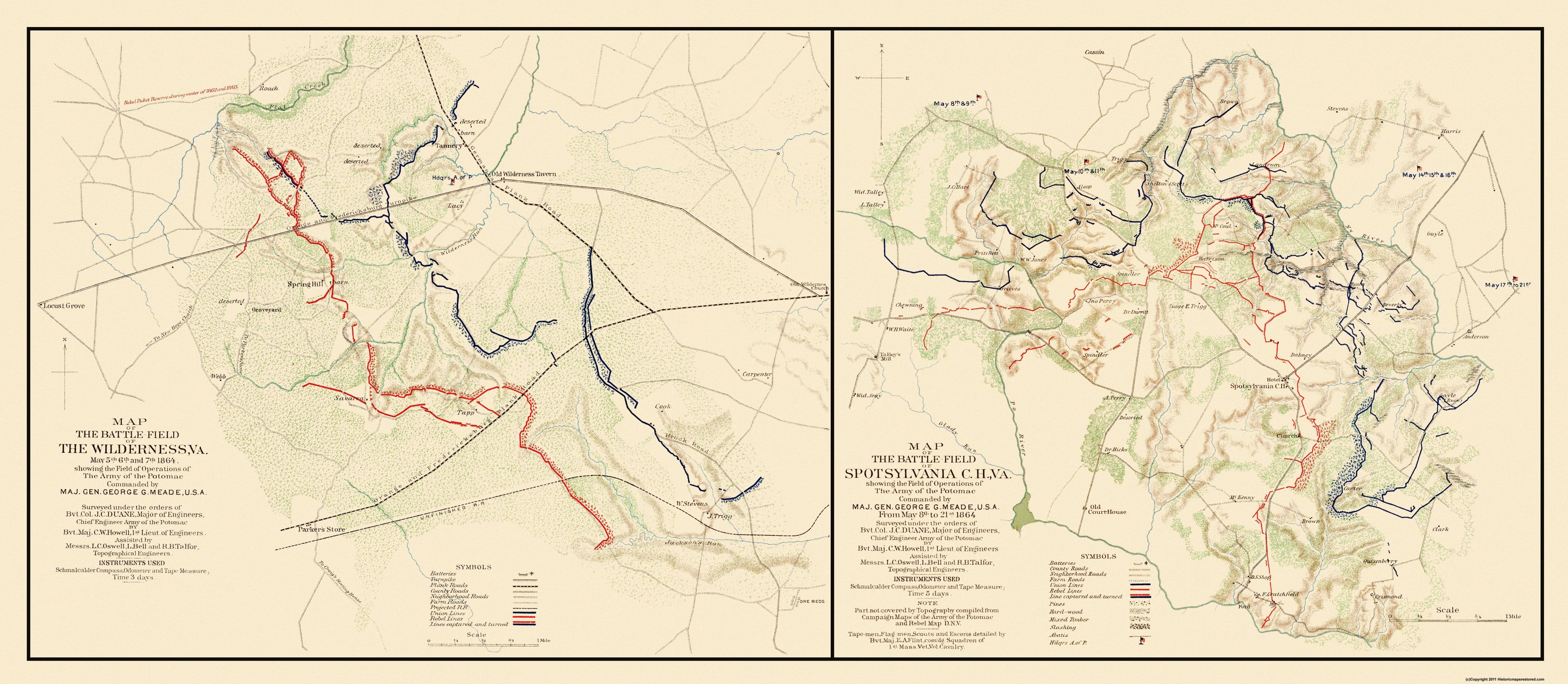 Historical Civil War Map - Spotsylvania Wilderness Battlefields - 1864 ...