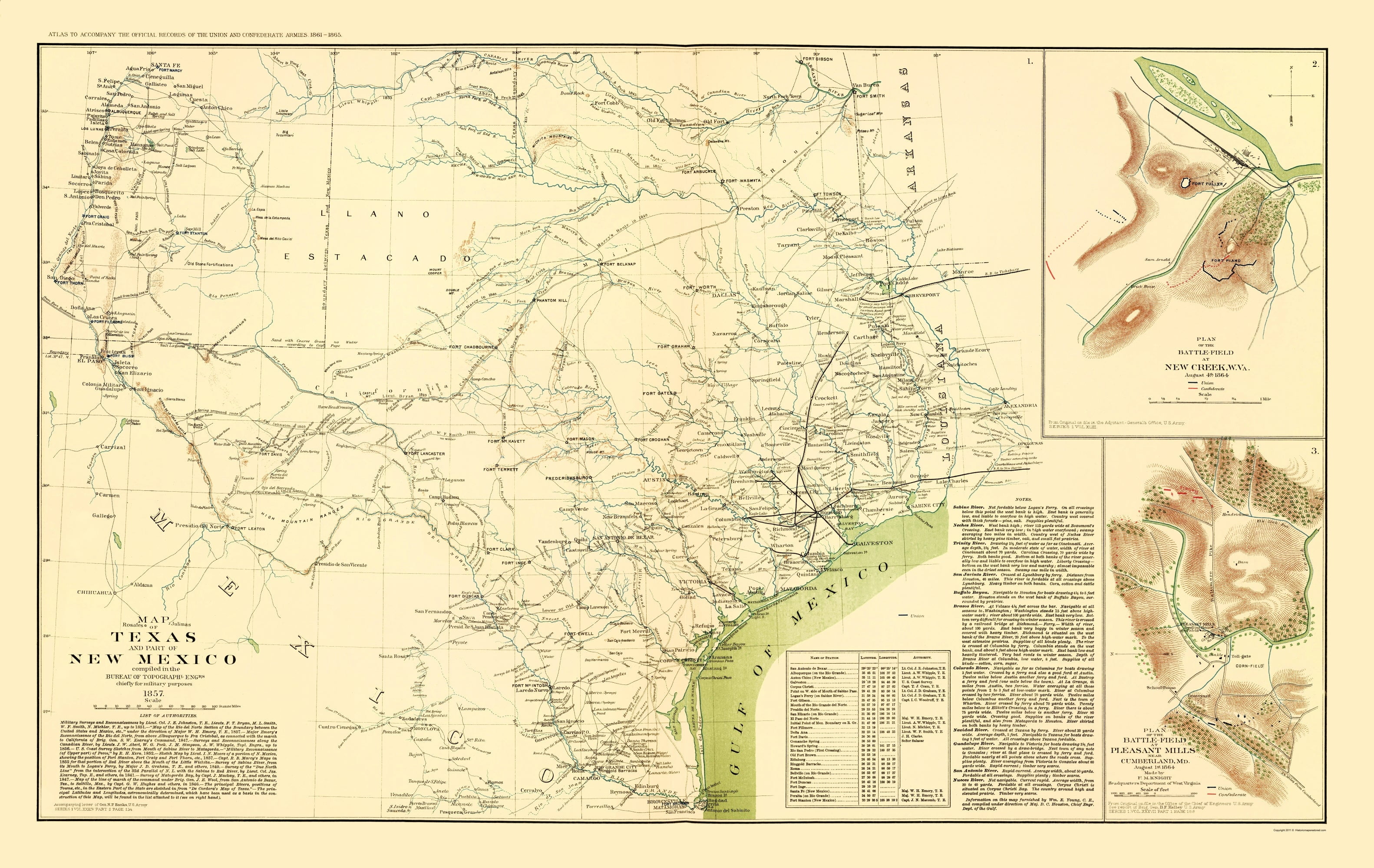 Historical Civil War Map - Texas New Mexico - US Army Corps 1857 - 23 x ...