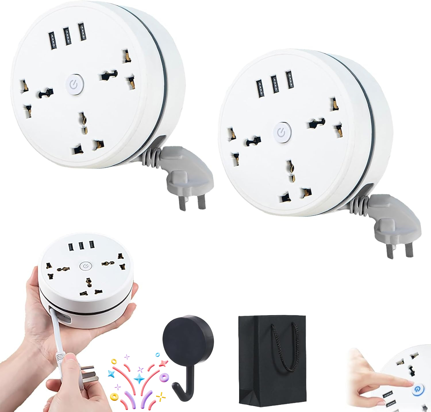 Civiliank Universal Power Strip, Retractable Travel Power Strip with 3 ...