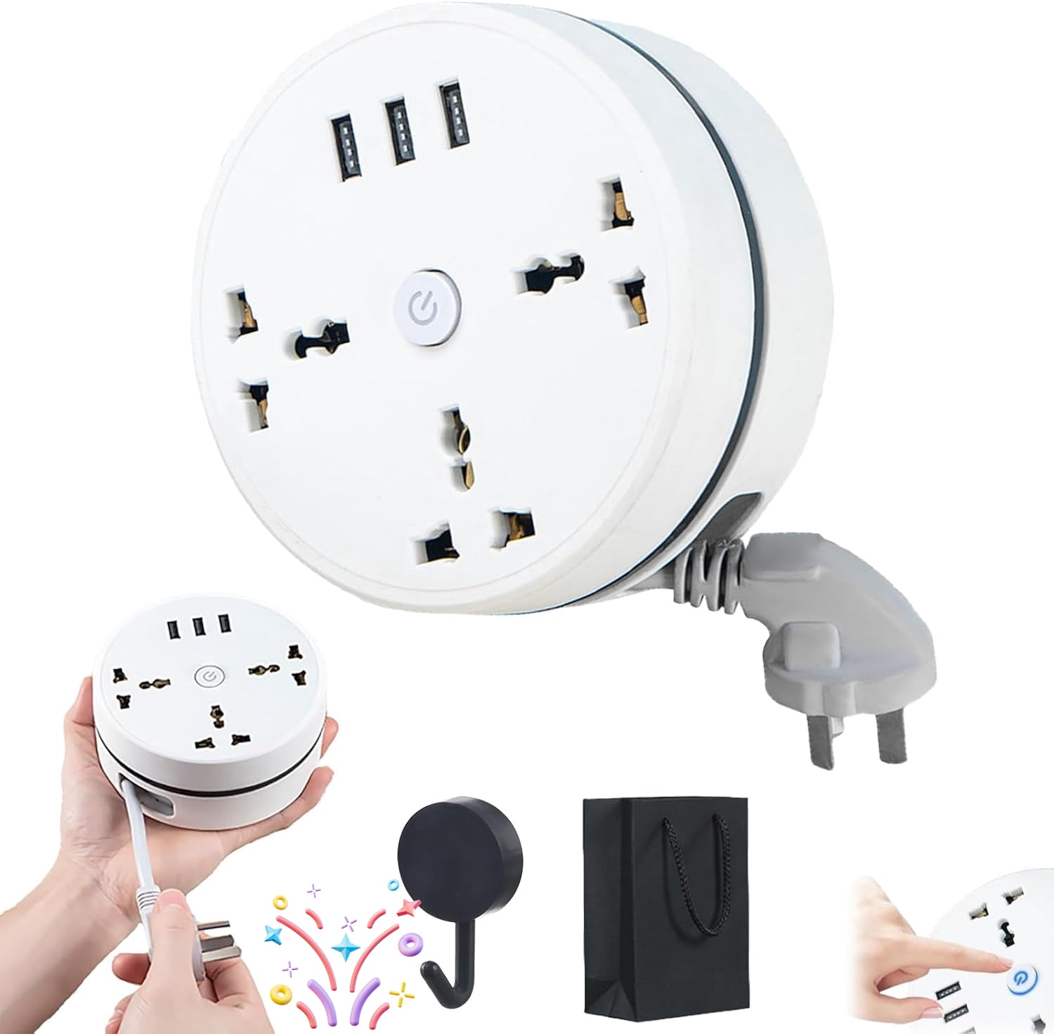 Civiliank Universal Power Strip, Retractable Travel Power Strip with 3 ...