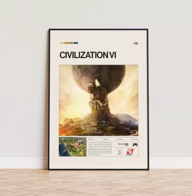 Civilization 6 Poster, Video Game Poster, Minimalist Game Print, Gaming ...
