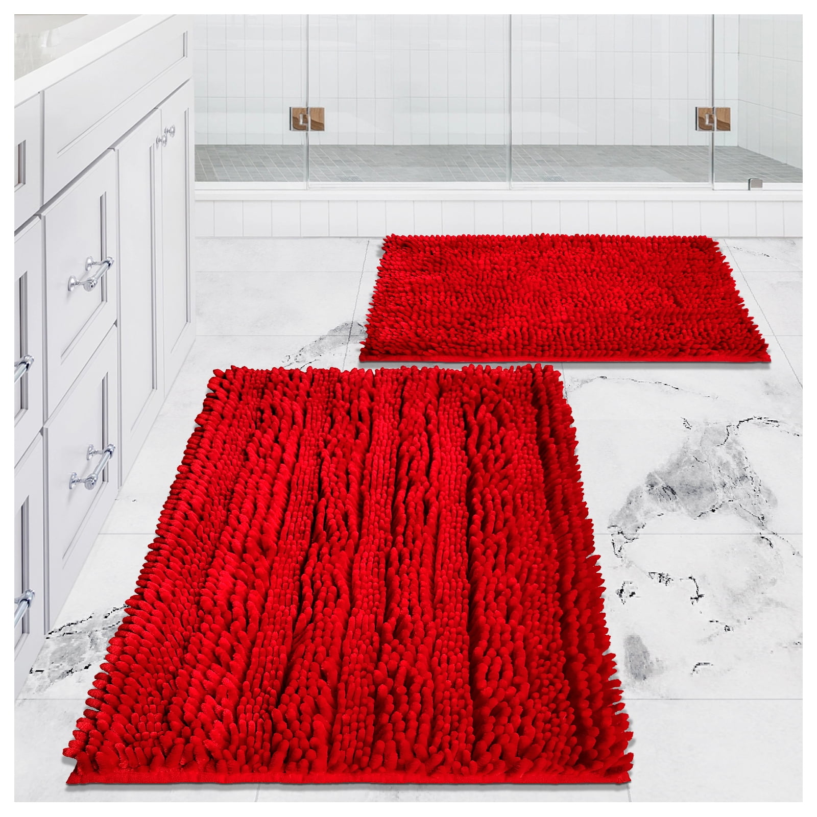 Civkor Bathroom Rugs,Chenille Bath Mat Set Non Slip Backing Washable ...