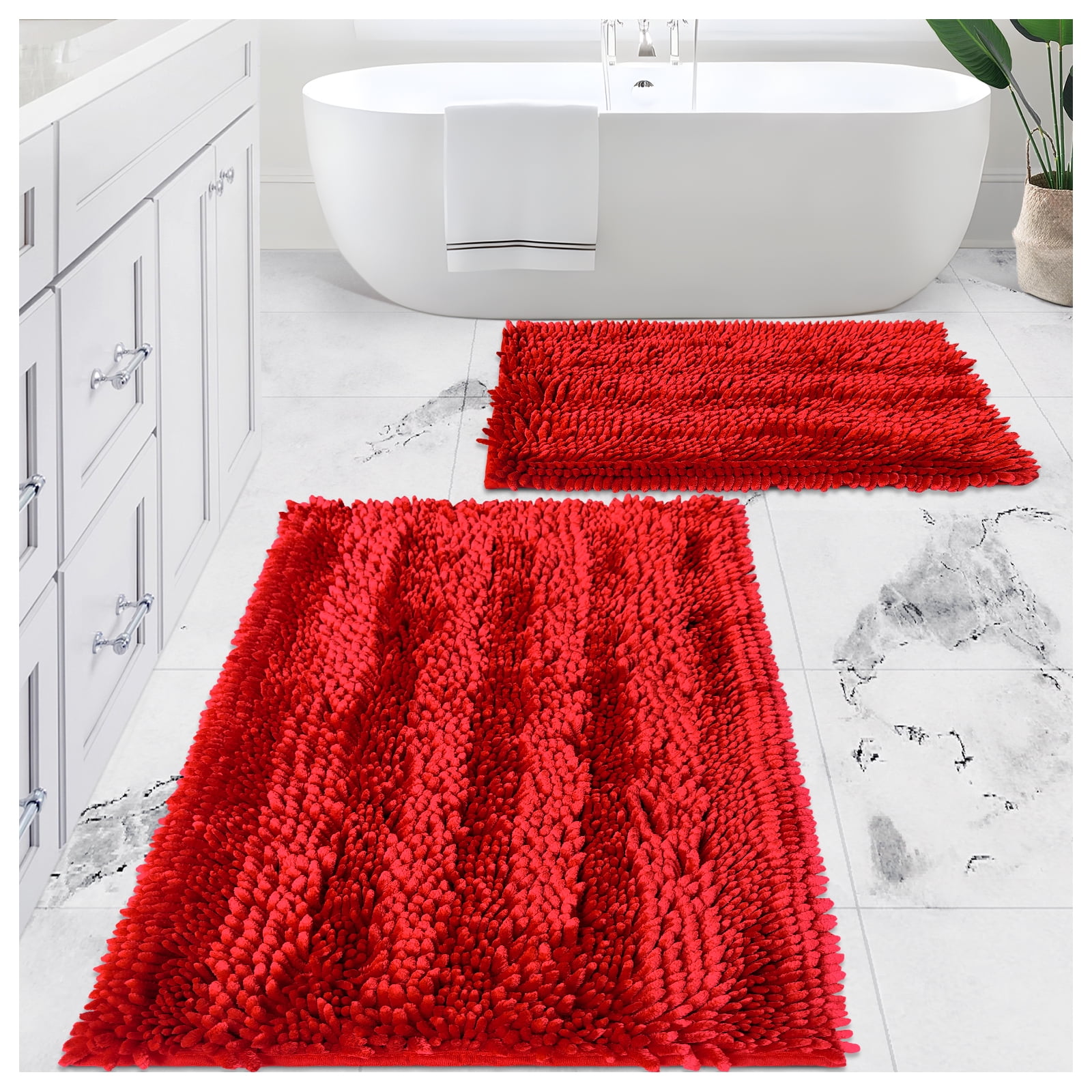 Civkor Bathroom Rugs,Chenille Bath Mat Set Non Slip Backing Washable ...