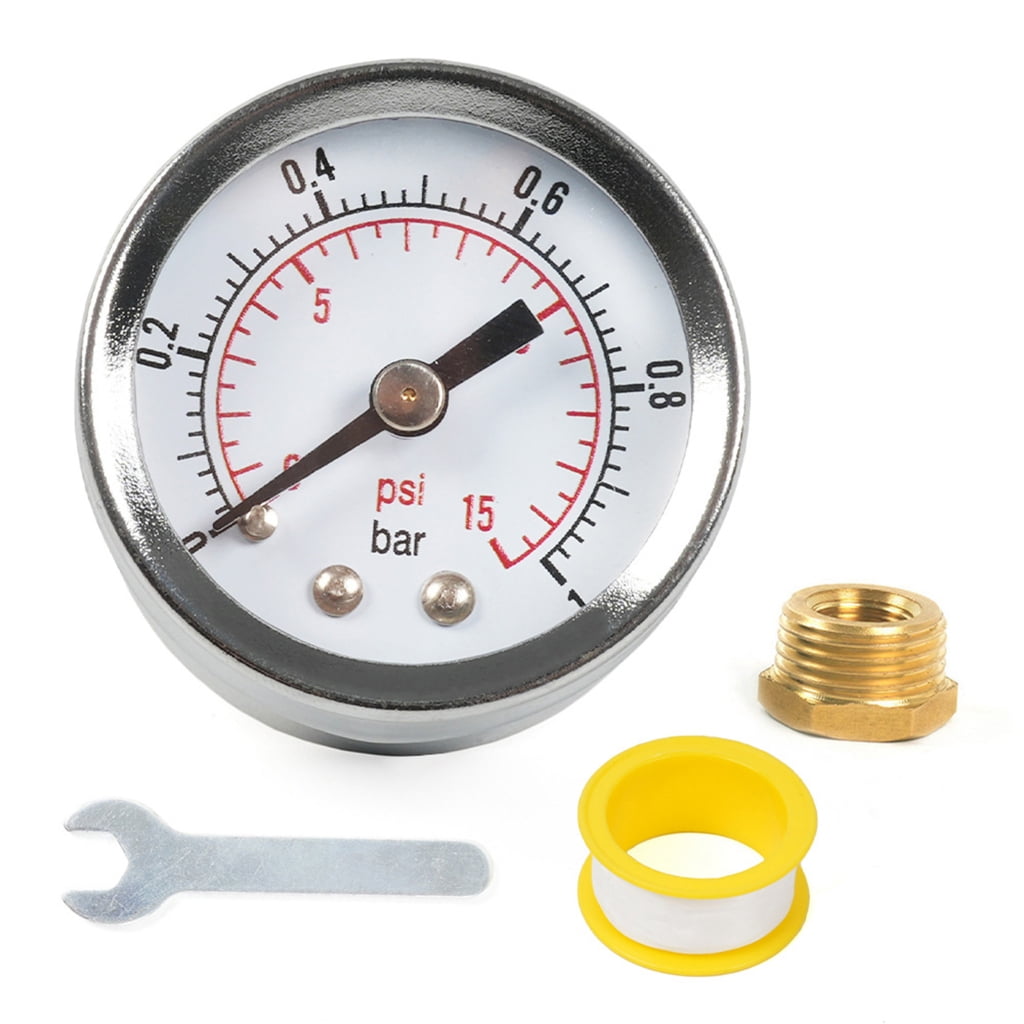 Ciwanning 1/8'' NPT Pressure Gauge Center Back Mount 0-15PSI 0-1Bar Stainless Steel Pressure ...