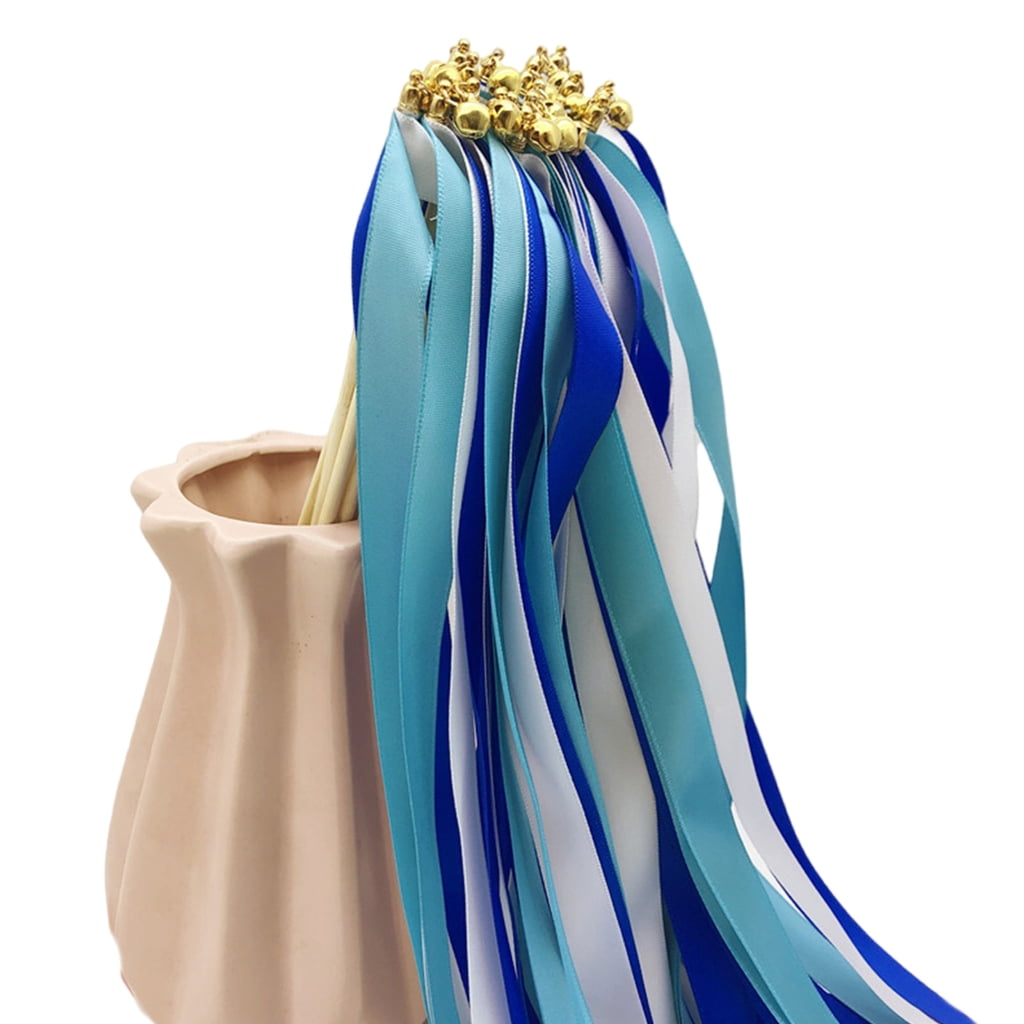 Ciwanning 10pcs Silk Ribbon Wand Wood Sticks with Large Bells Wedding ...