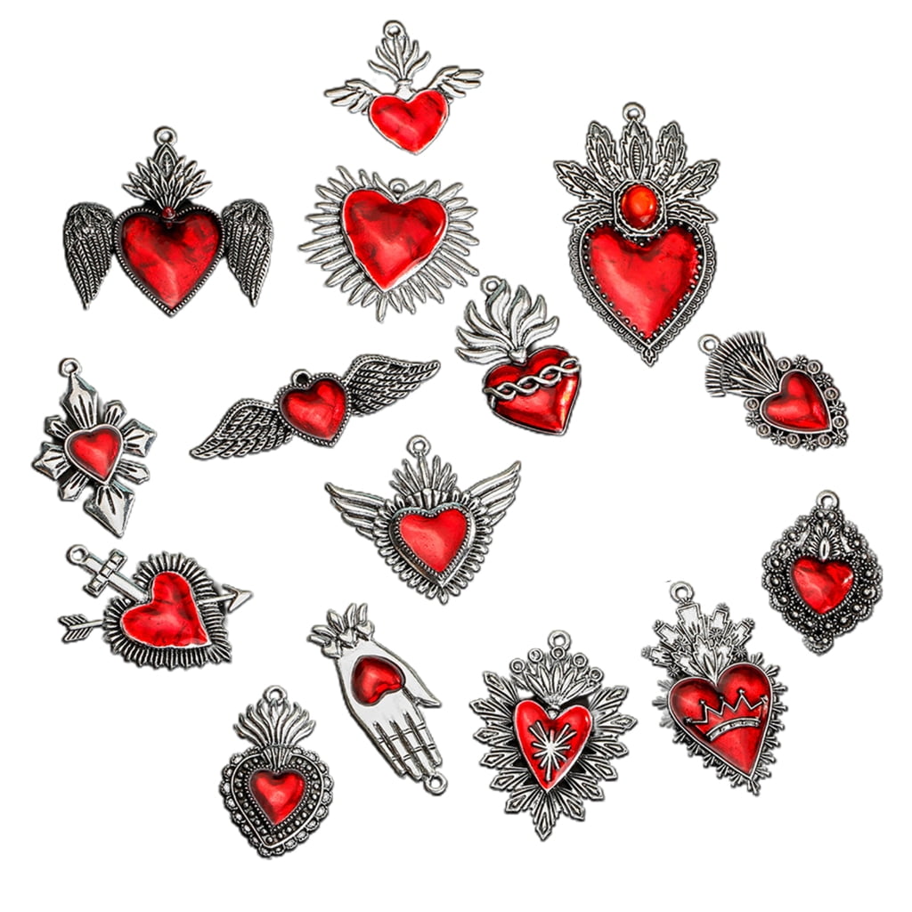 Ciwanning 15 Pieces Gothic Heart Embellishments Heart Pendant Heart ...